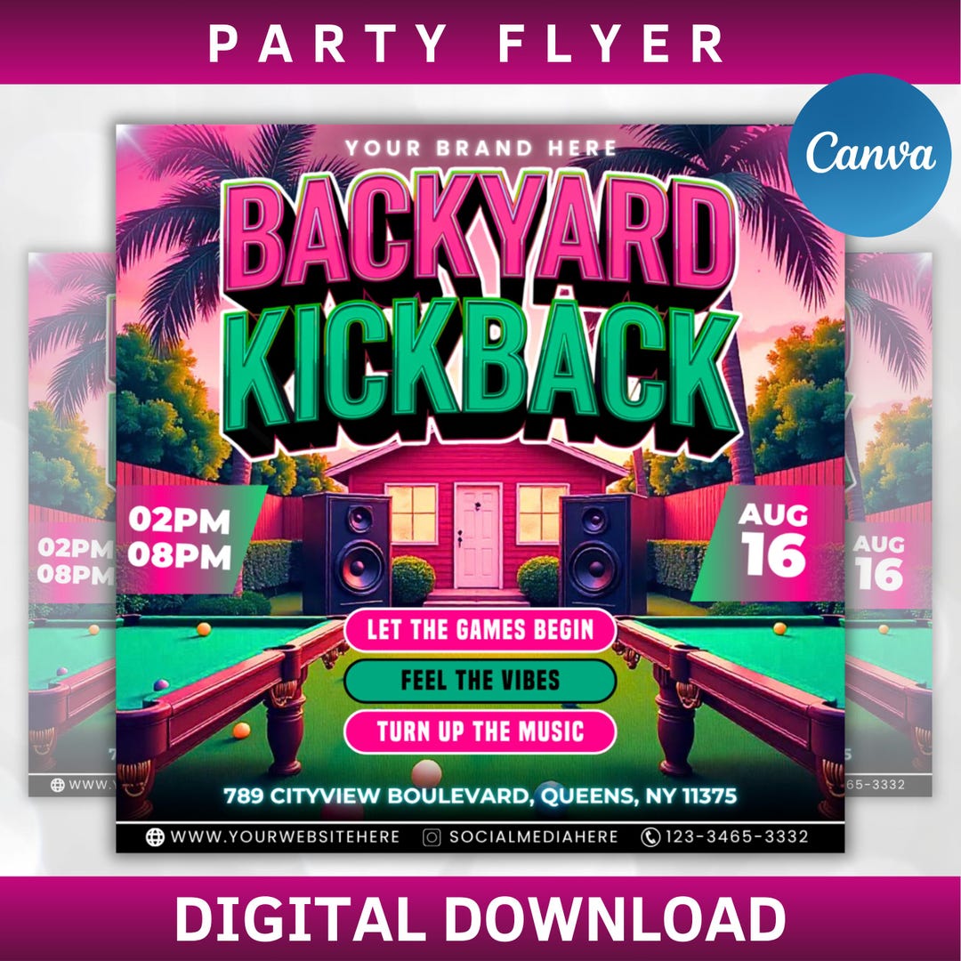 Backyard Party Flyer, Backyard Bbq Flyer, Summer Cookout Flyer, Bbq ...