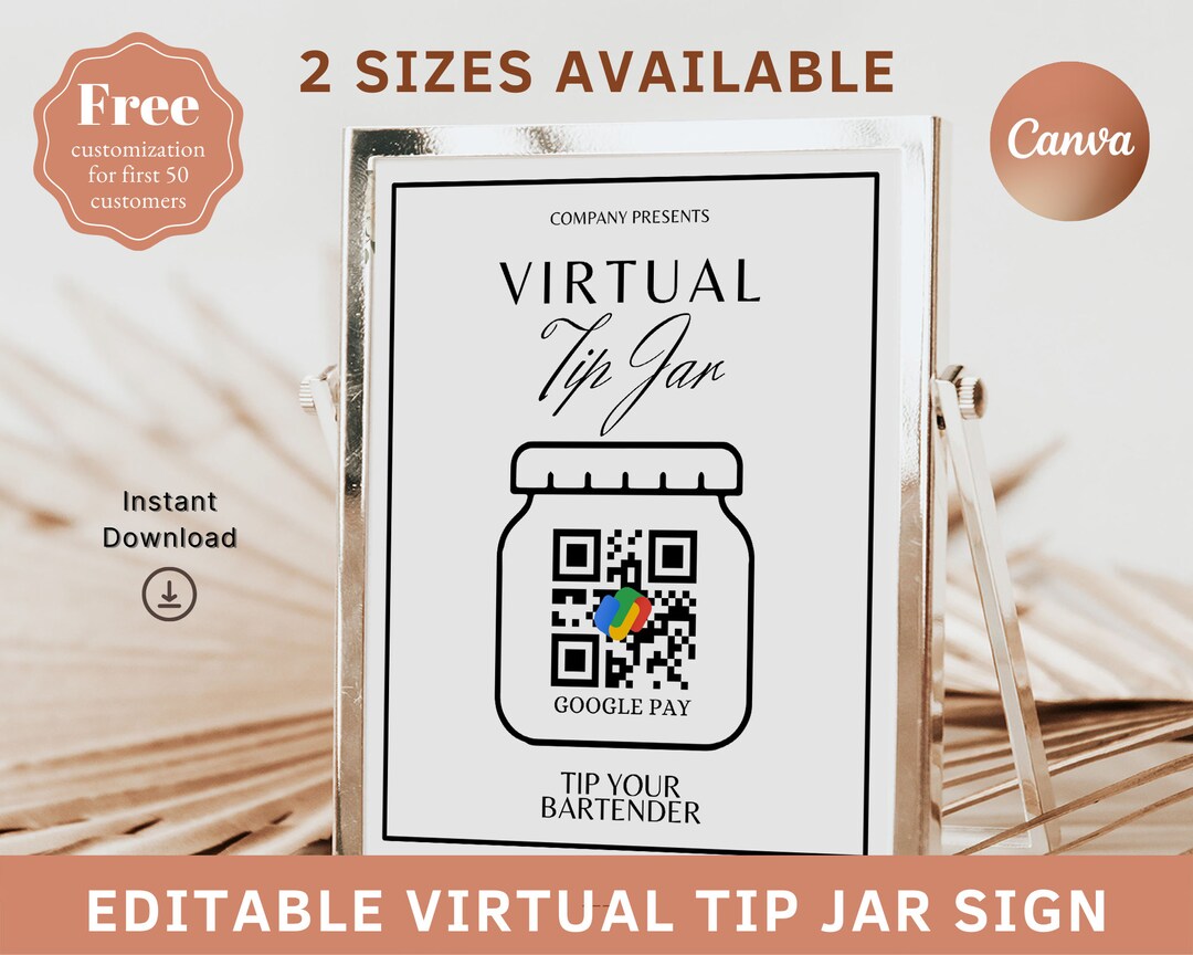 Virtual Tip Jar, Virtual Tip Jar Sign, Payment Method Sign, Virtual Tip ...