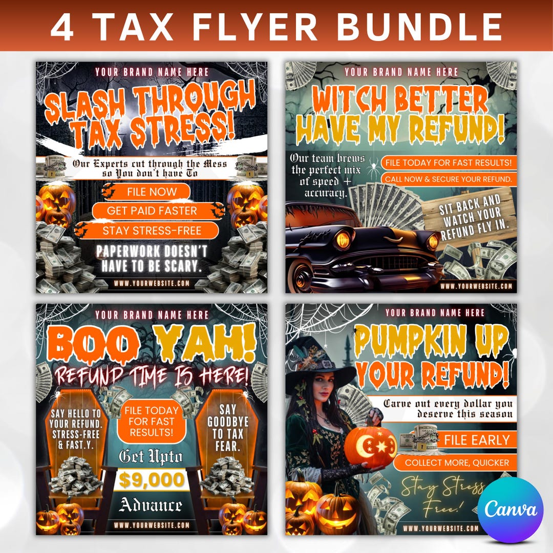 4x Halloween Special Tax Professional Flyer Bundle,editable Spooky Tax ...