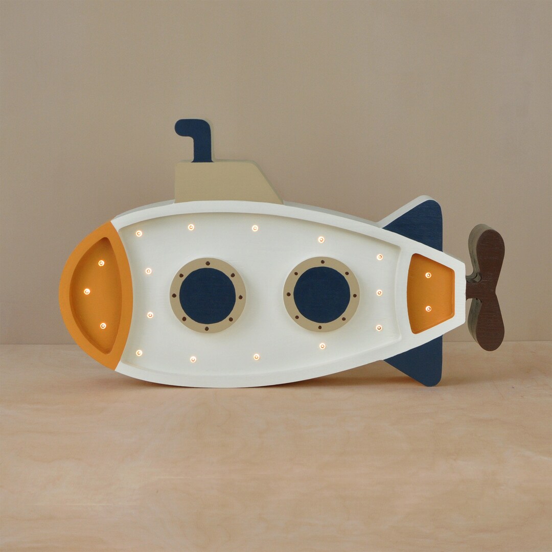 Handmade Wooden SUBMARINE Night Kids LED Lamp, Nursery Decor, Children ...
