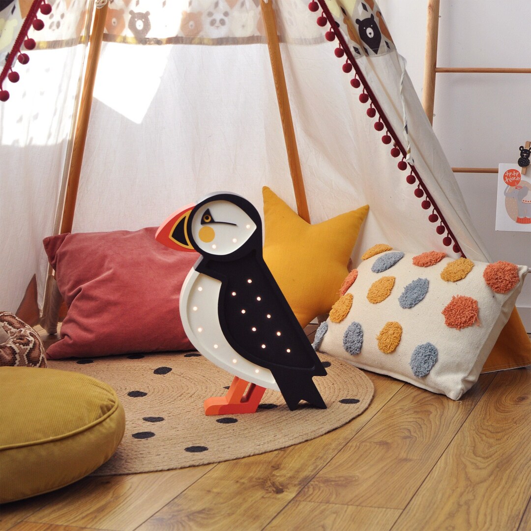 Handmade Wooden PUFFIN Night Lamp Kids LED, Nursery Decor, Kinderzimmer ...