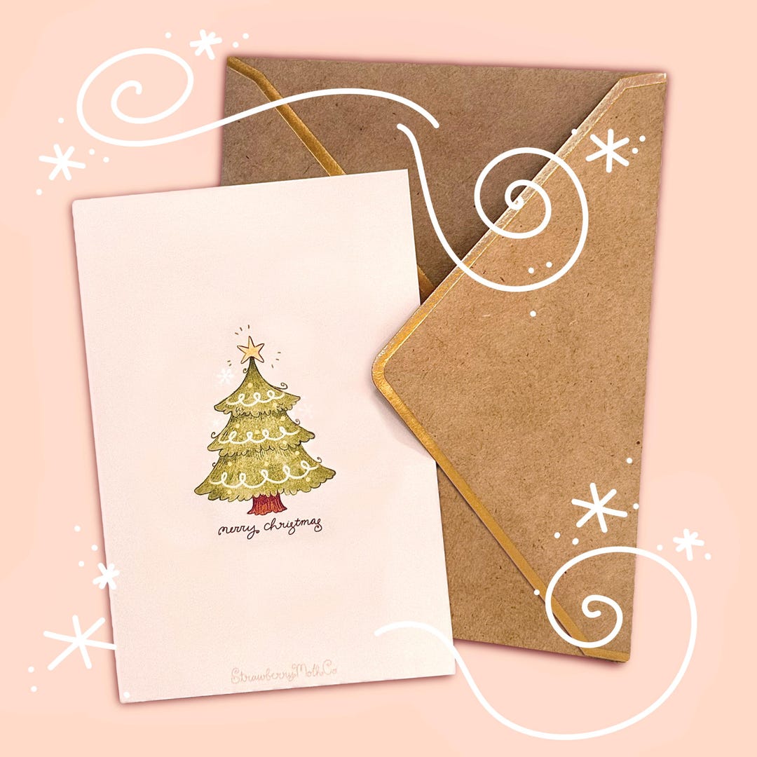 Pretty Tree Christmas Card With Envelope | 4" X 6" | Thick Matte ...