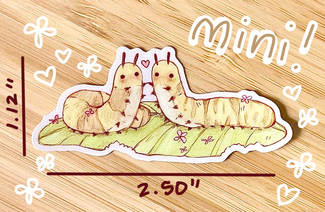 MINI Caterpillars in Love Sticker 1.12 X 2.5 Cottagecore Valentines Art ...