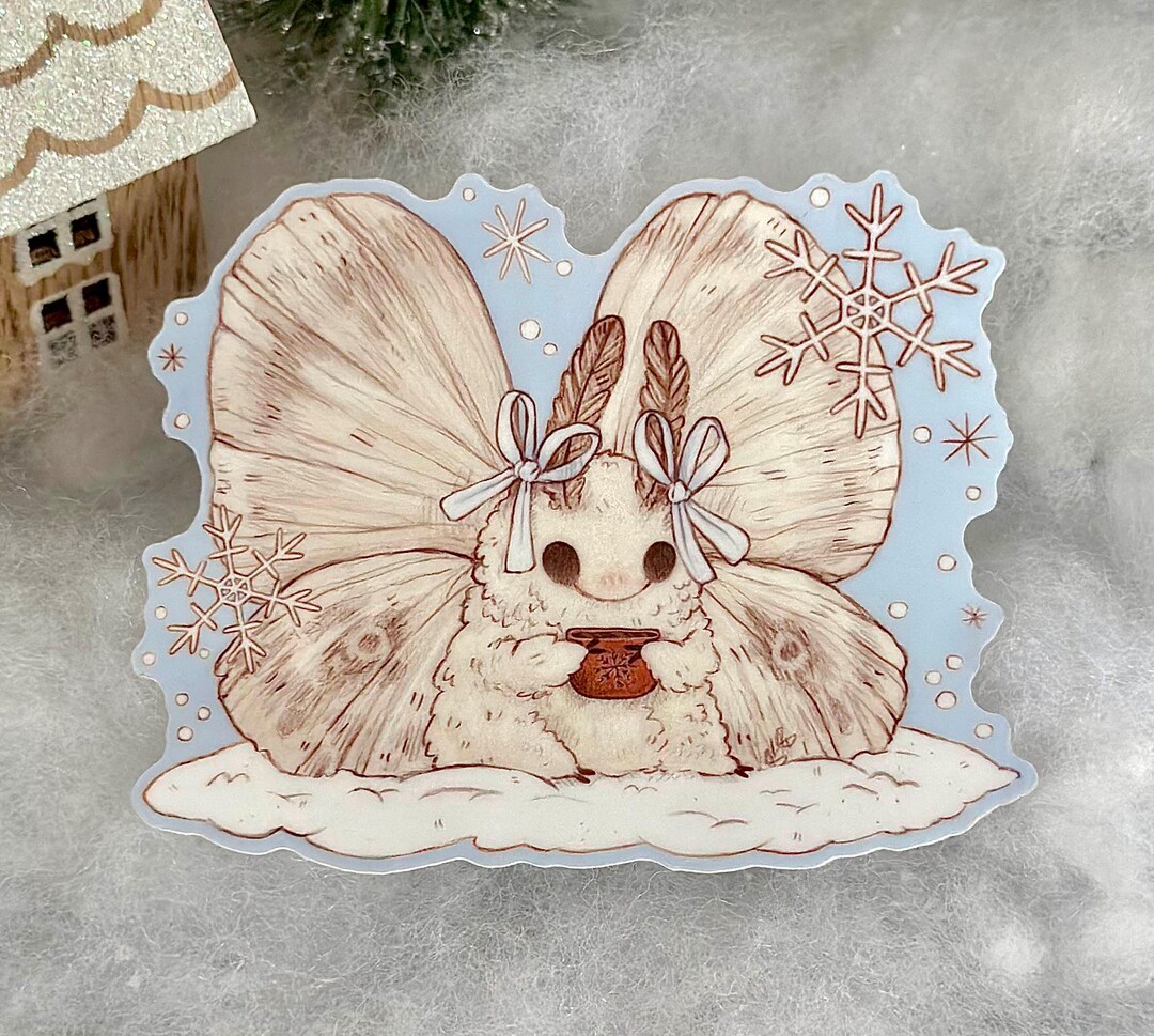 Coco Moth Sticker 3 X 3.5 Cottagecore Winter Art Sticker Glossy Waterproof Vinyl Sticker Moth ...