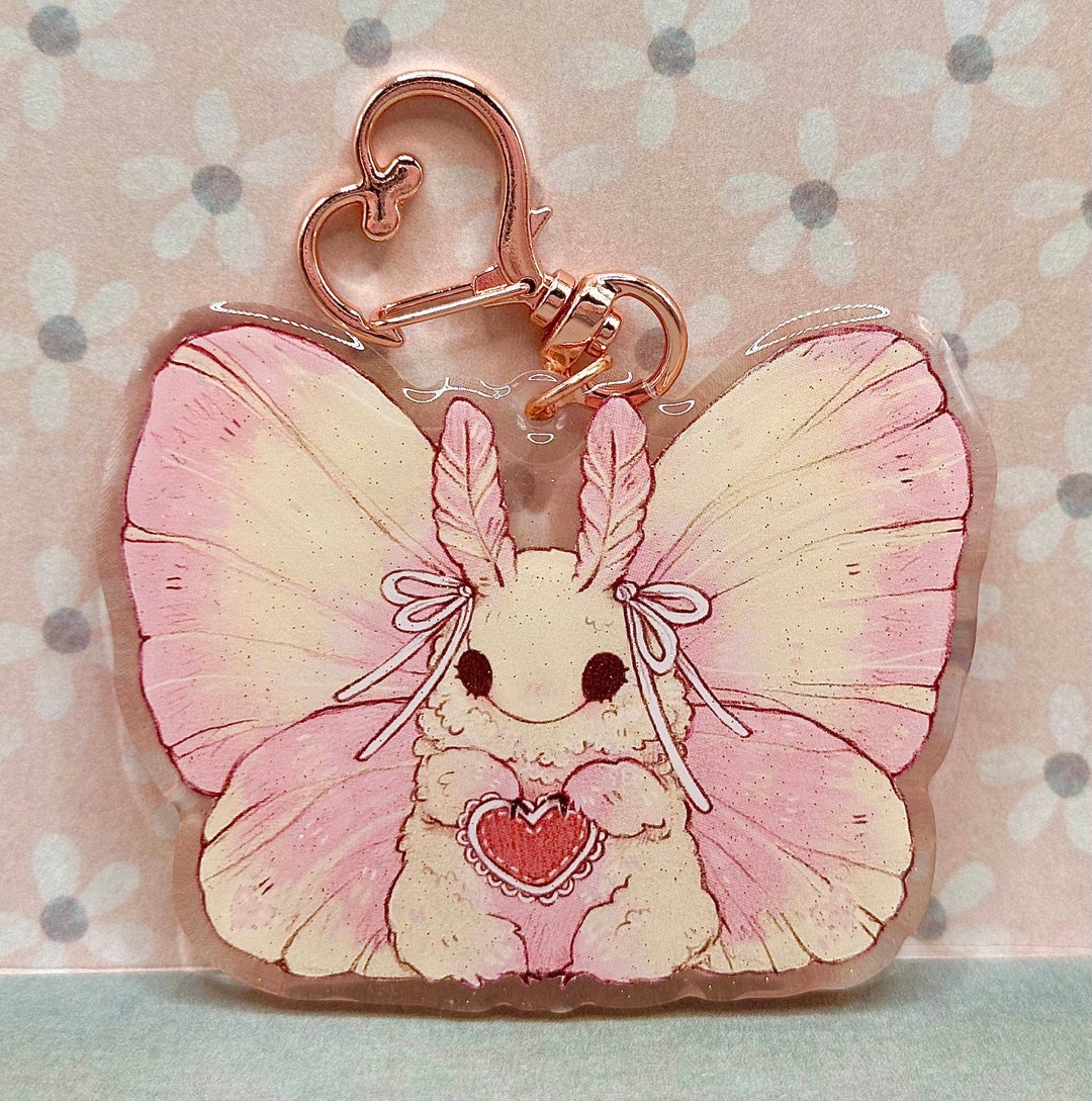 Sparkly Rosy Maple Moth Keychain 3 X 2.5 Cottagecore Art Keychain ...