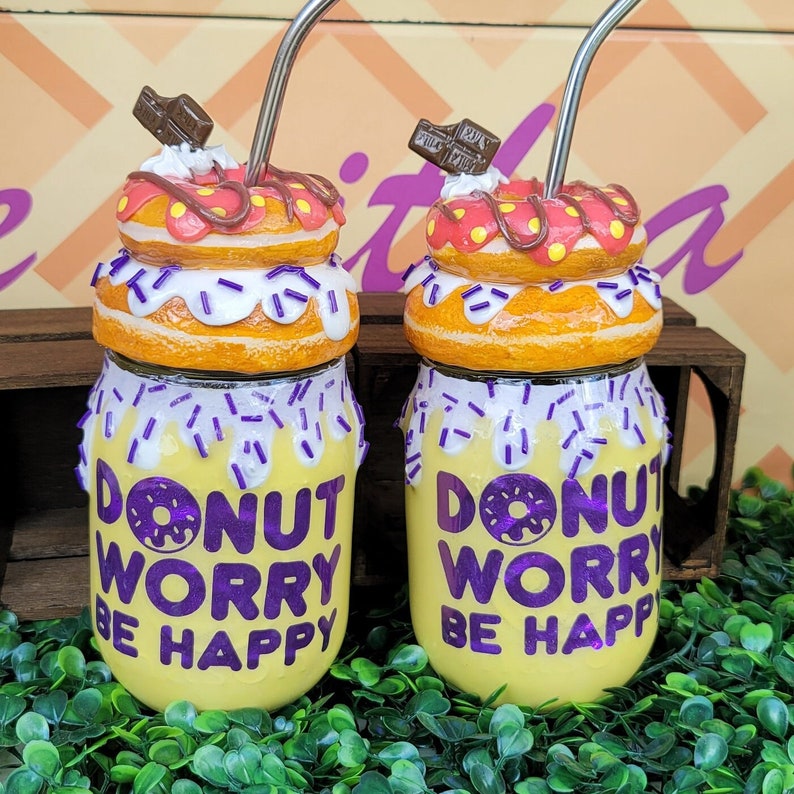 Double Donuts Cup, 16 Oz Decorated Cup With Lid and Straw - Etsy