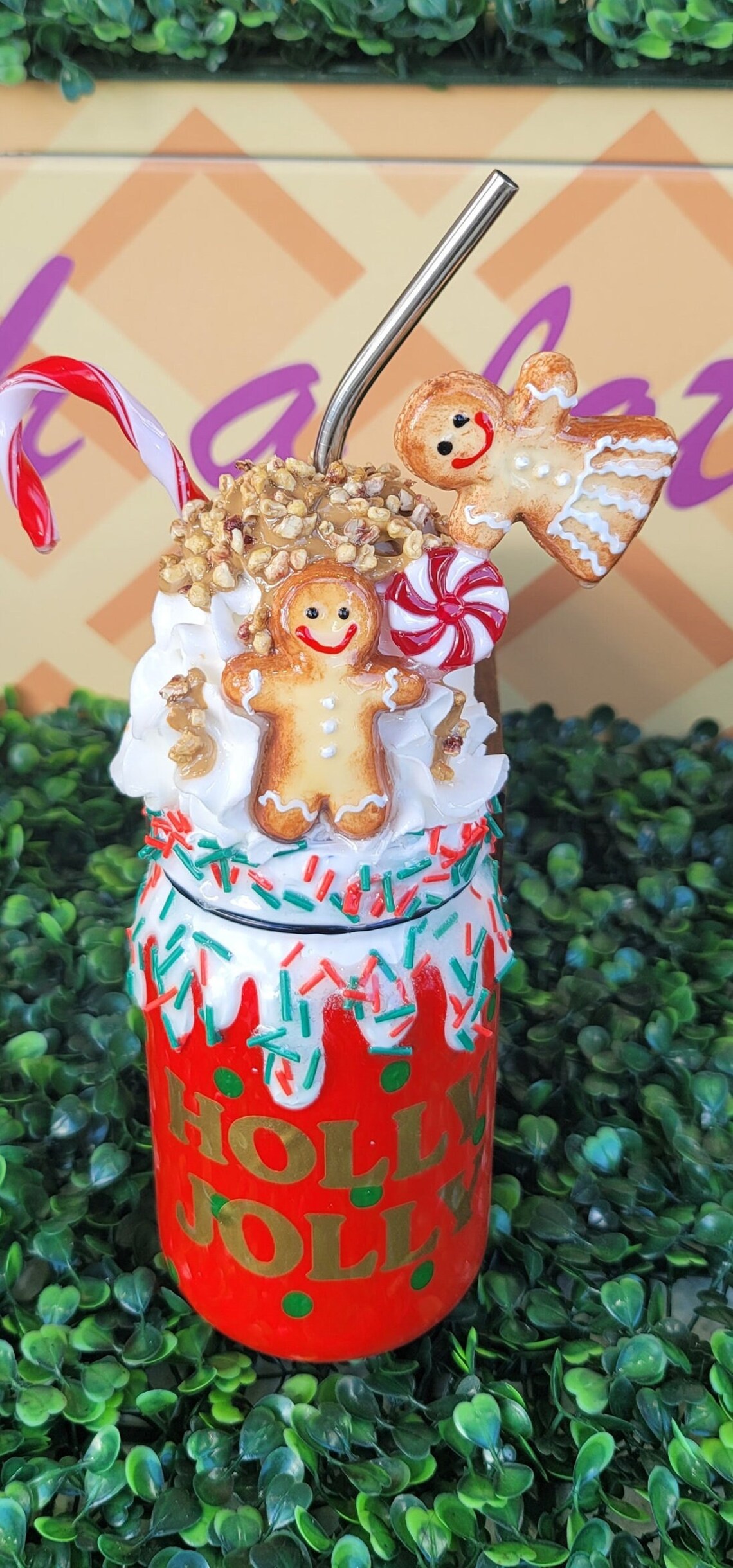 Gingerbread Christmas Cup, 16 Oz Decorated Cup With Lid and Straw. - Etsy