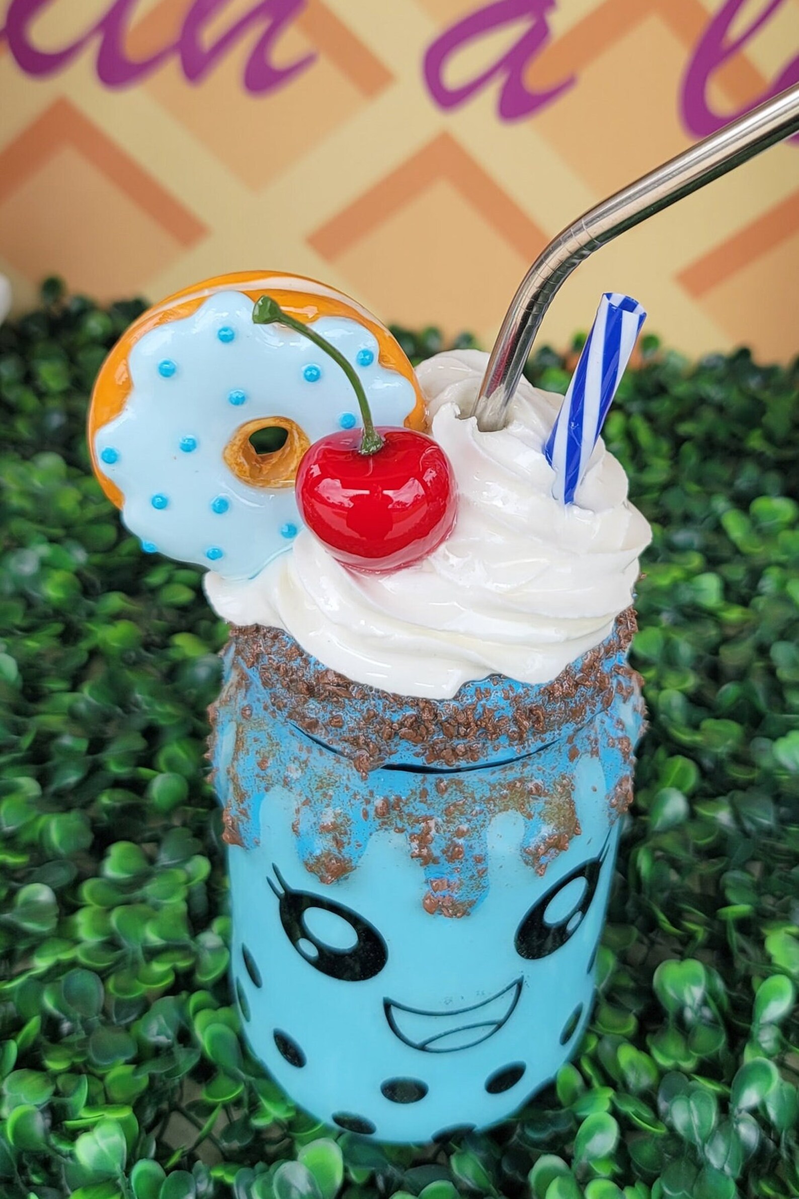 Blue Boba Cup, 16 Oz Decorated Cup With Lid and Straw - Etsy