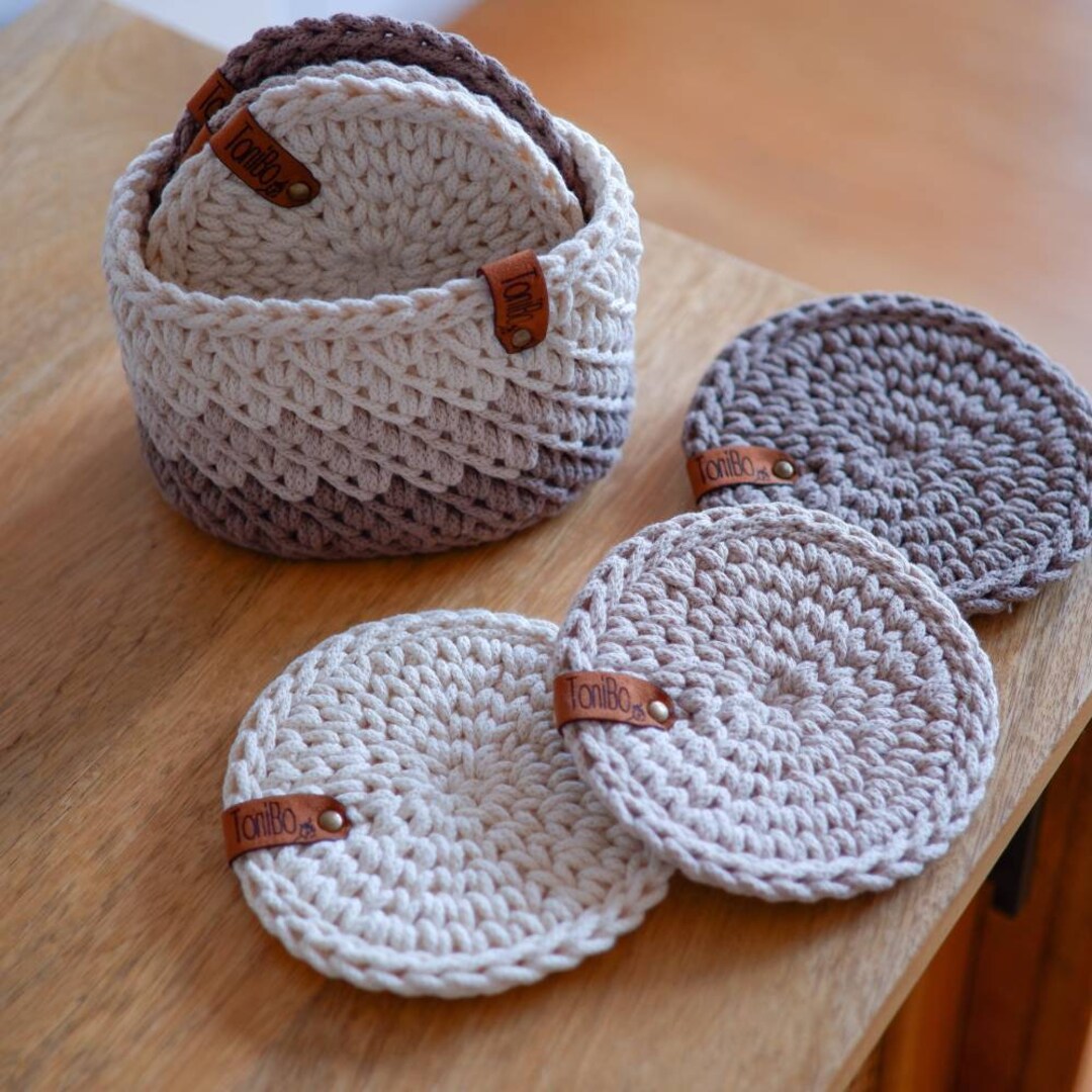 6 Crocheted Glass Coasters With Crochet Baskets - Etsy