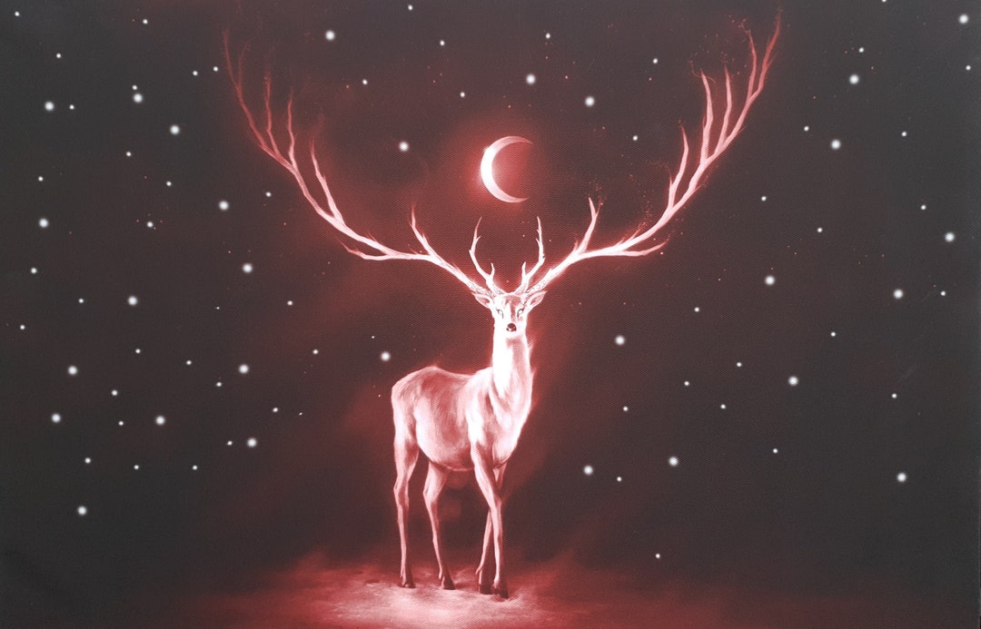 Contemporary Light-up Art A Stag in Moonlight LED Print on Canvas 60cm ...