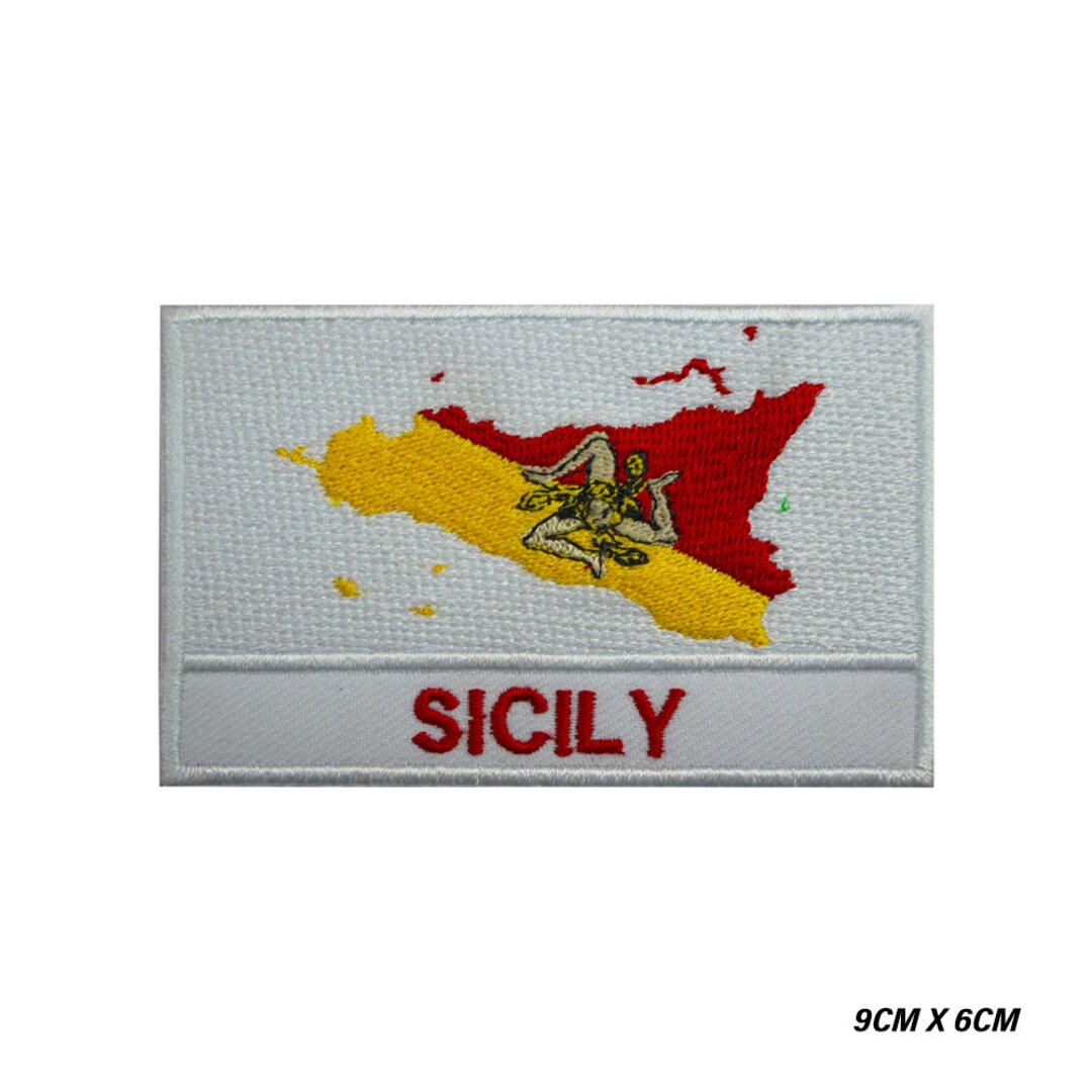 SICILY Island Map Flag Logo Iron-on Patch, Vinyl Player Badge, Vintage ...