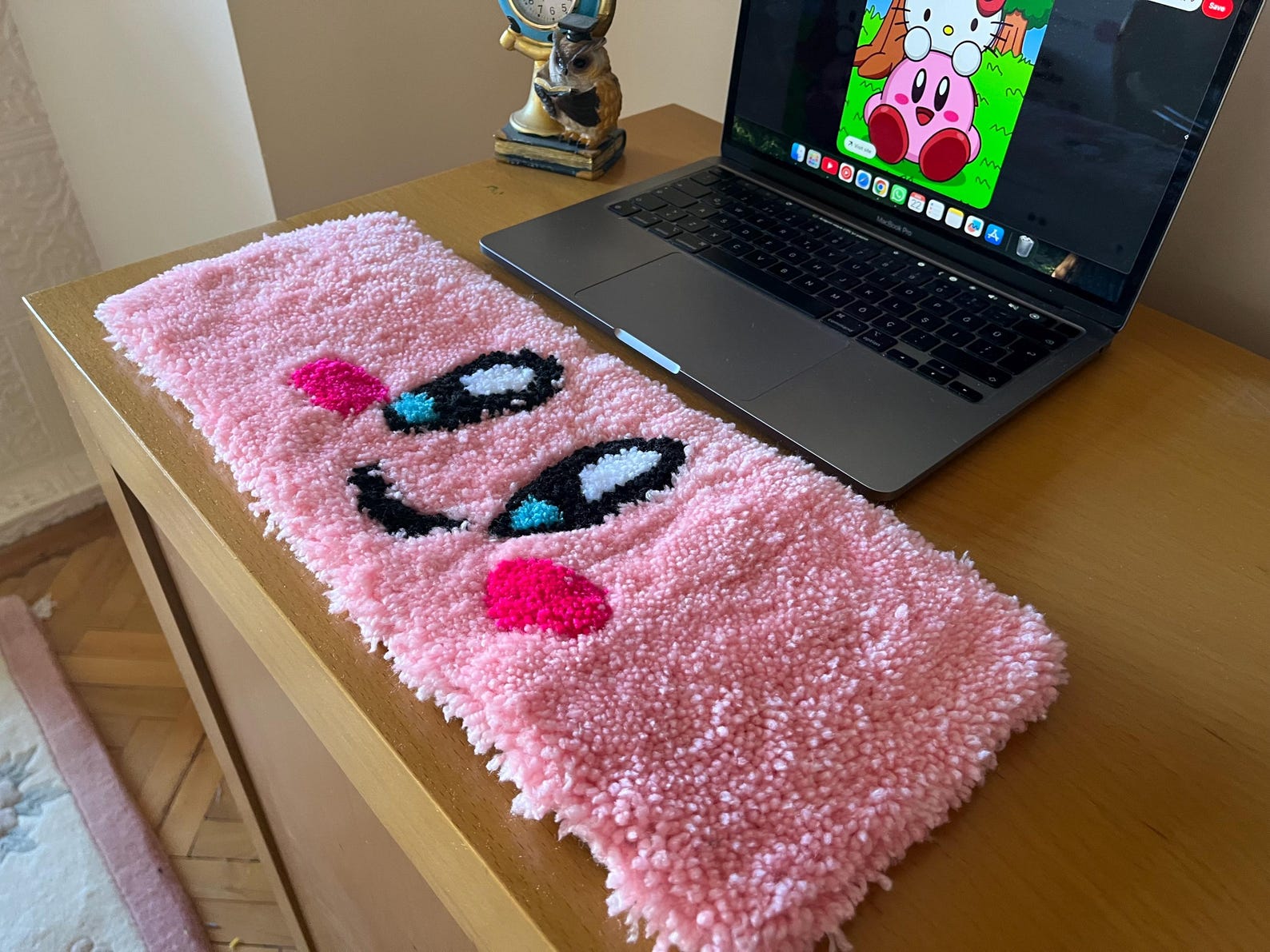 Handmade Kirby Rug: Pink Anime Keyboard Mat, Fluffy Computer Rug - Etsy