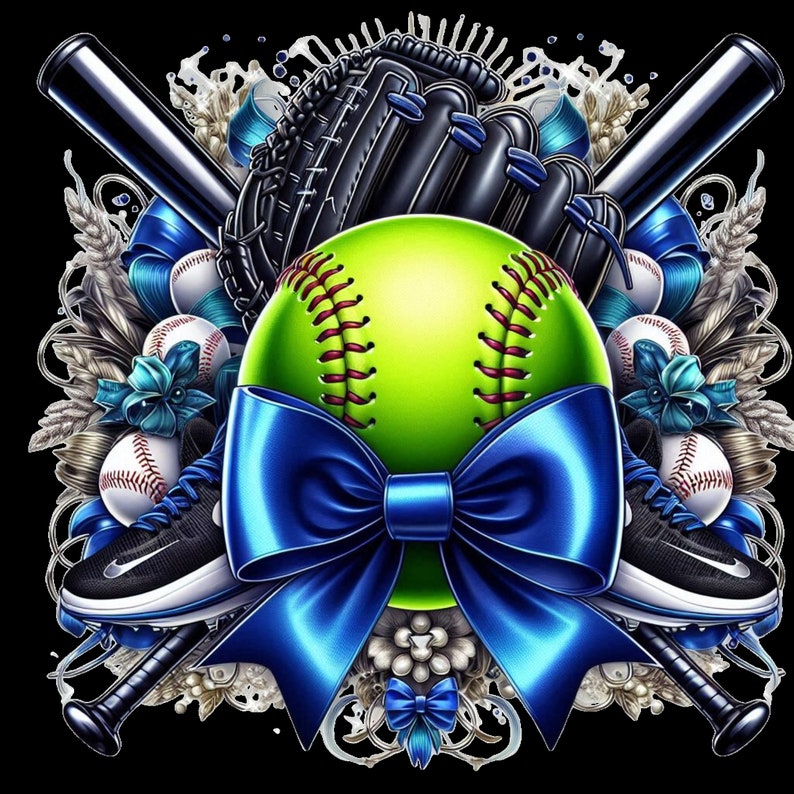 Three Silver and Blue Girls Softball PNG for Digital Downloads ...