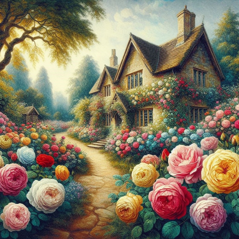 Roses of the Manor: Enchanting Digital Photo of a Colorful English ...