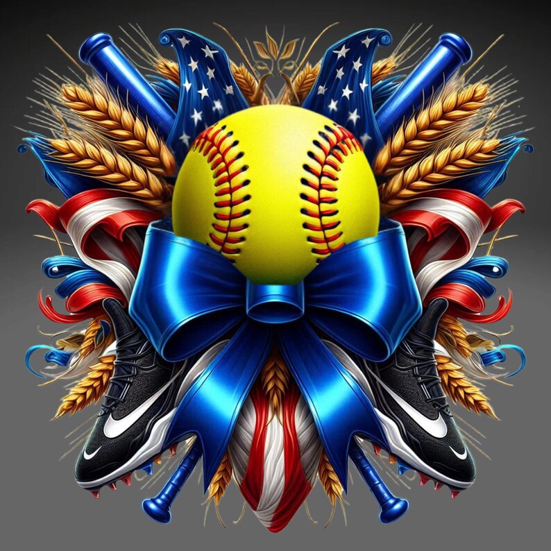 Girls Softball PNG Download Red White and Blue - Transparent BG - Etsy