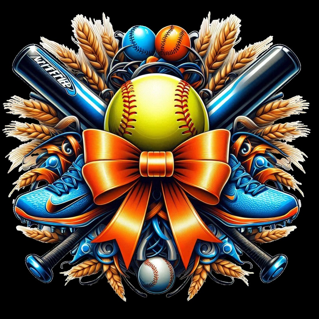 Fun Blue and Orange Digital Softball Png's - 5 in Total Different ...