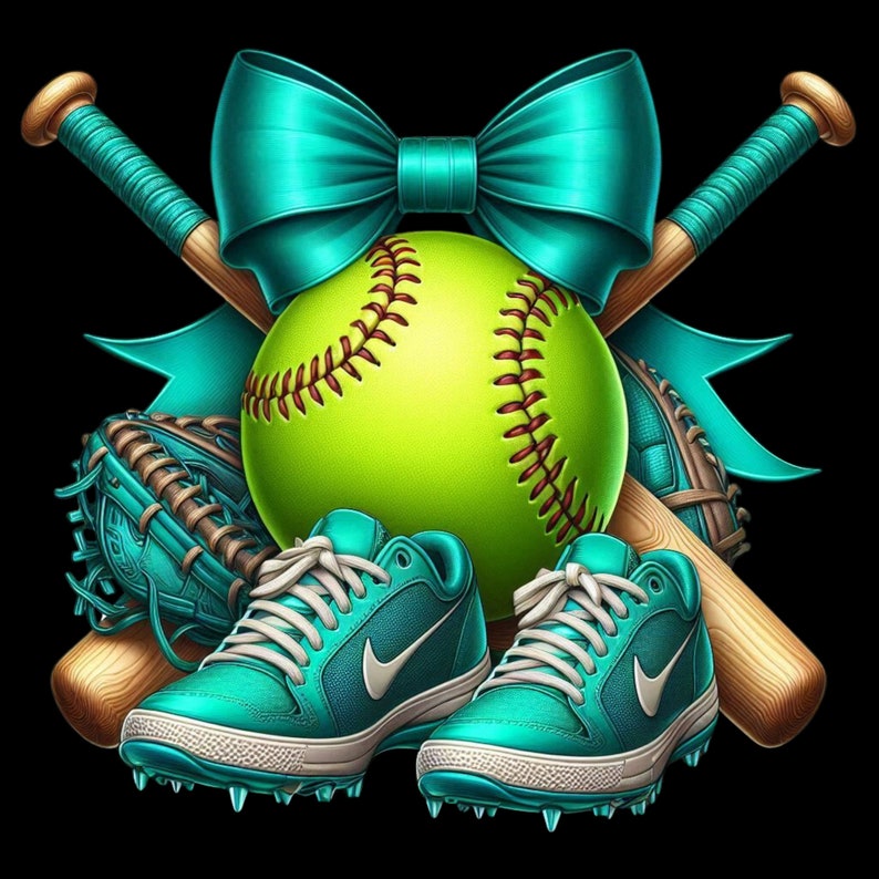 Girls Softball With Turquoise Bow and Cleats Digital Download PNG (17 ...