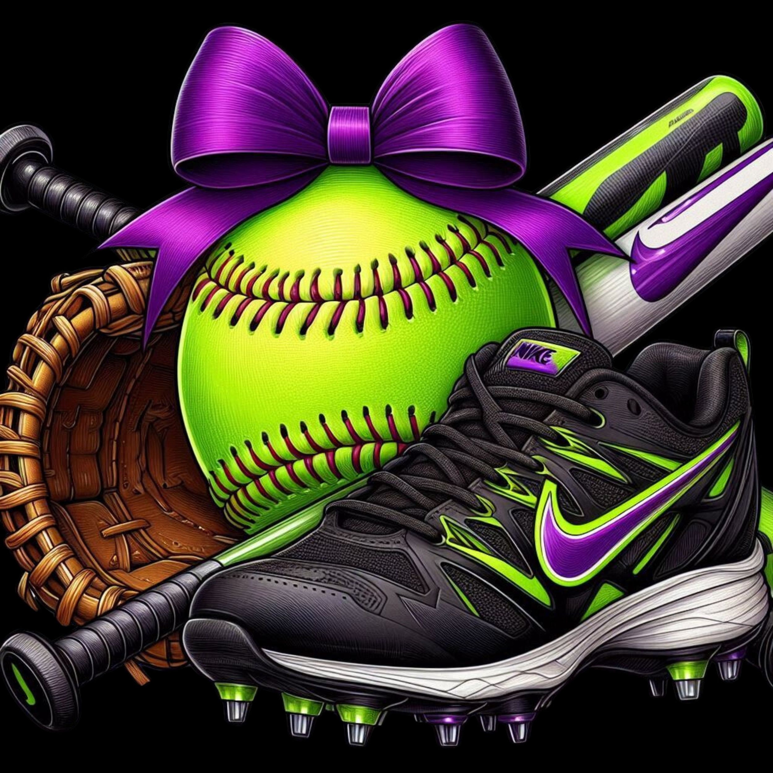Girls Softball With Purple Bow PNG Download, 19.9MB, Transparent ...