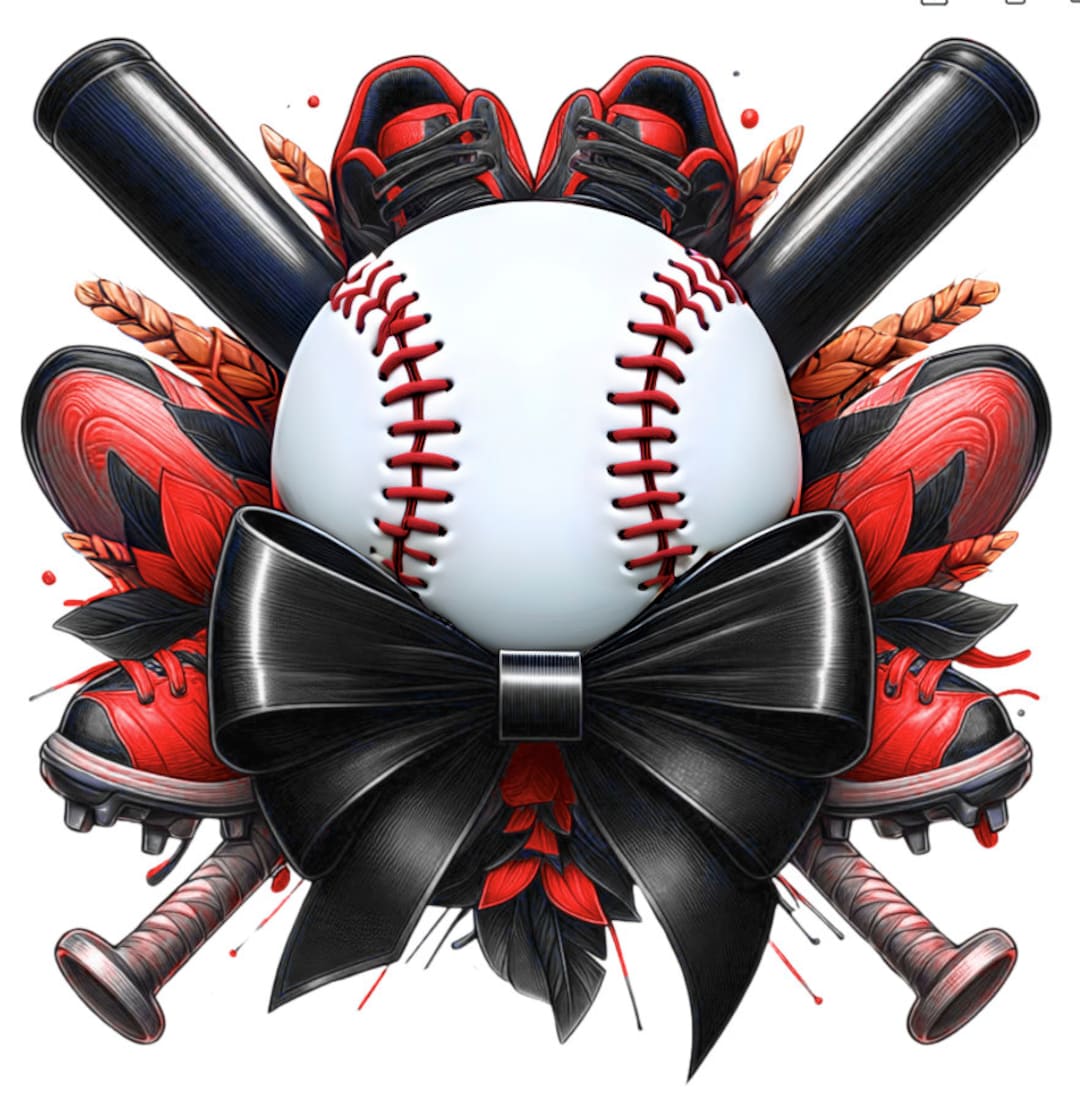 Baseball Black and Red Theme With Black Bow, PNG Download -transparent ...
