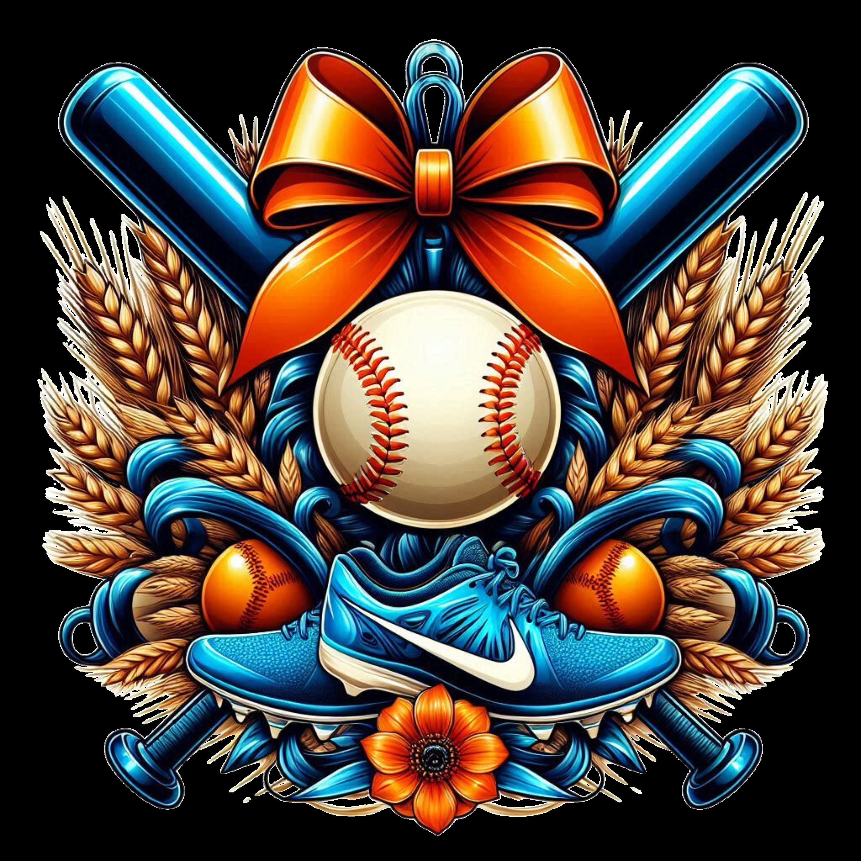 Fun Blue and Orange Digital Softball Png's - 5 in Total Different ...
