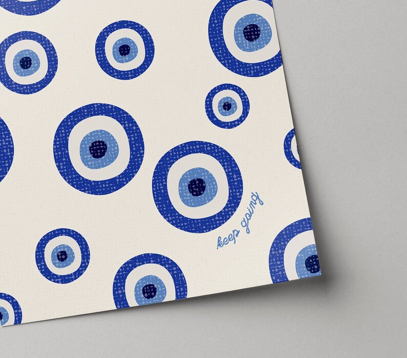 Keep Going | Evil Eye Art | Cute Aesthetic Poster | Blue Preppy ...