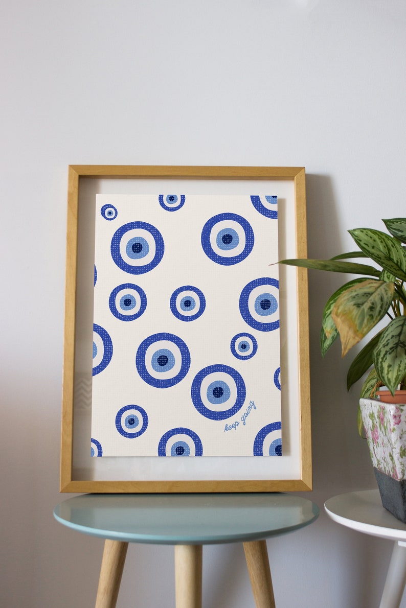 Keep Going | Evil Eye Art | Cute Aesthetic Poster | Blue Preppy ...