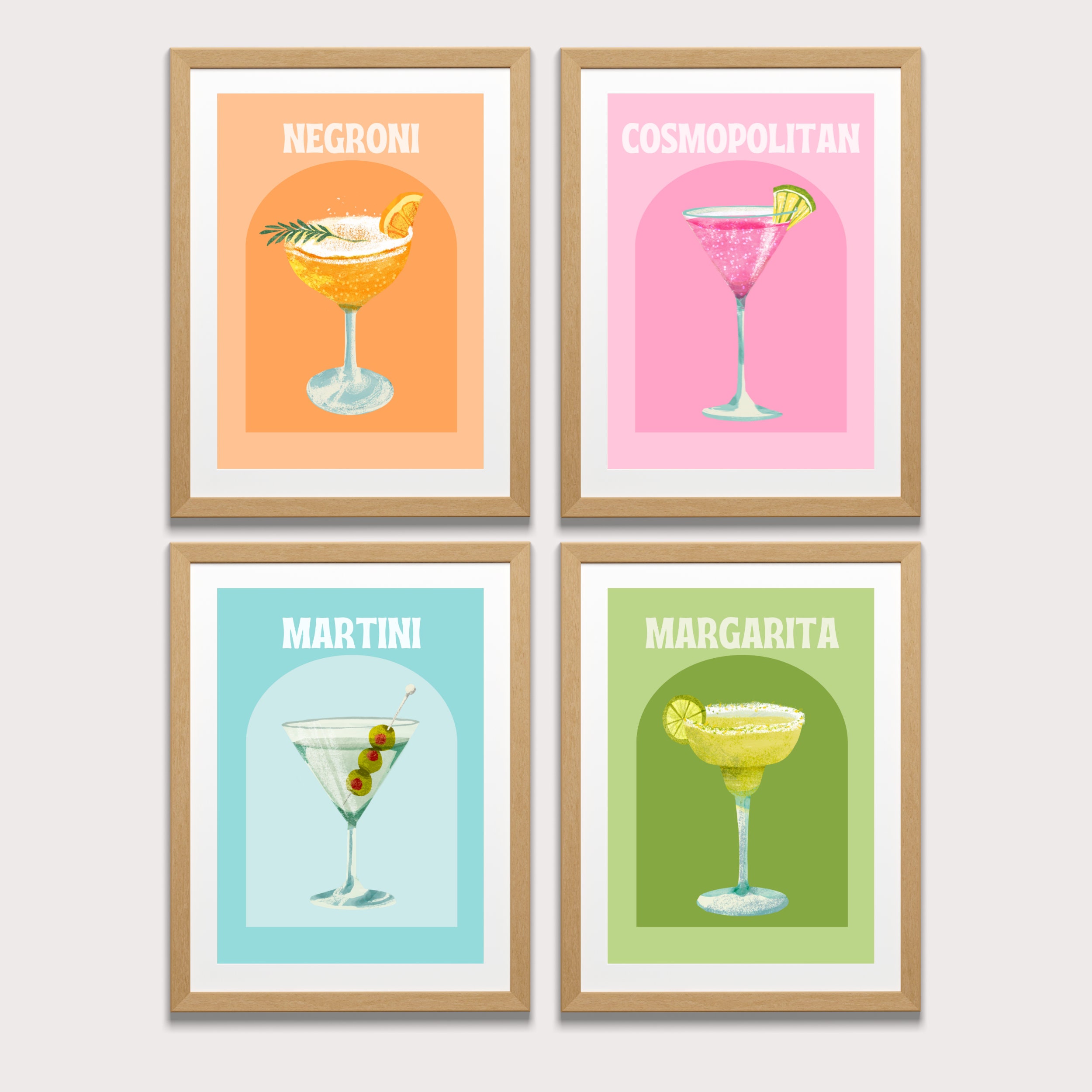 College Apartment Wall Art Set of 4 | Preppy College Wall Art | Bar ...