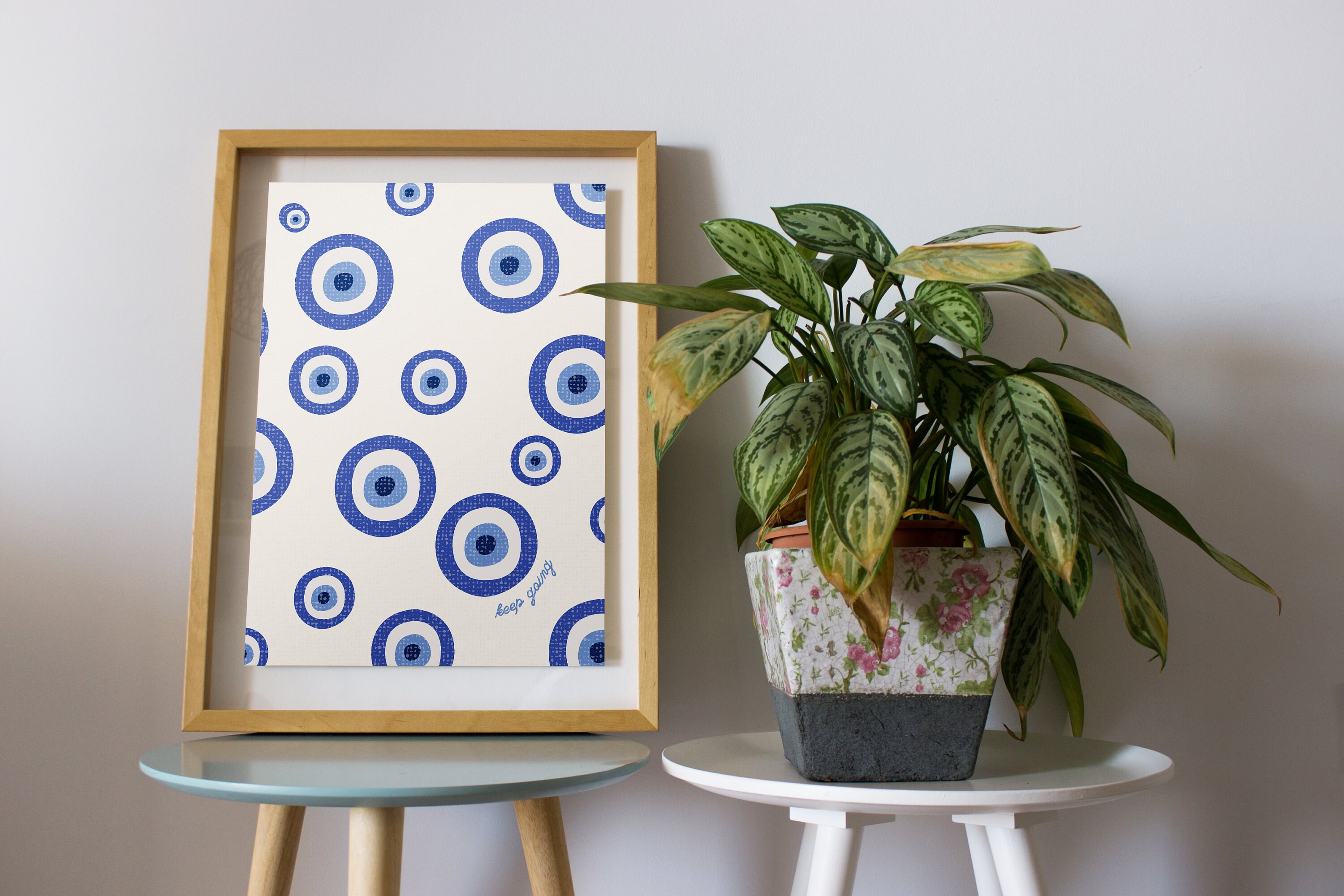 Keep Going | Evil Eye Art | Cute Aesthetic Poster | Blue Preppy ...