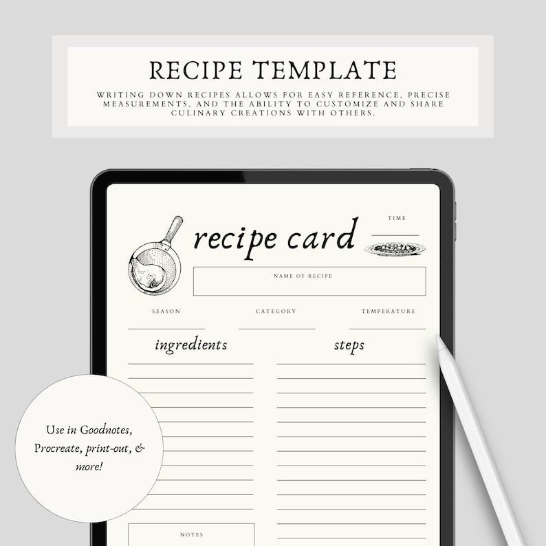 Recipe Card Digital Download, Recipe Template, Digital Download Recipe ...