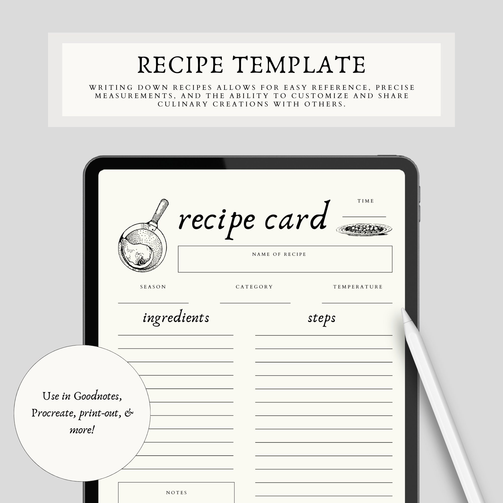 Recipe Card Digital Download, Recipe Template, Digital Download Recipe ...