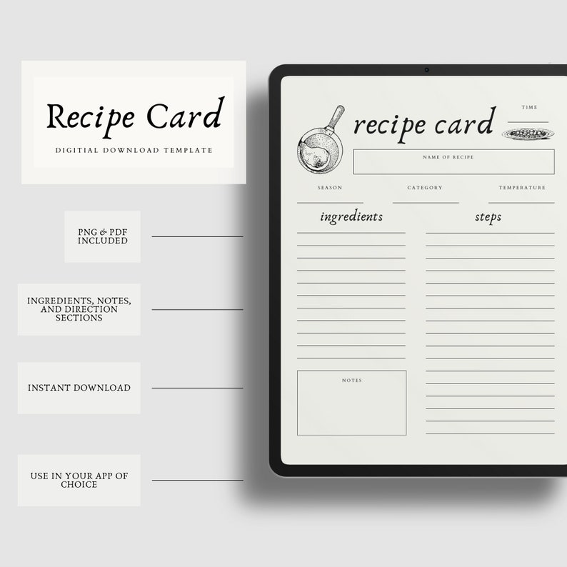 Recipe Card Digital Download, Recipe Template, Digital Download Recipe ...