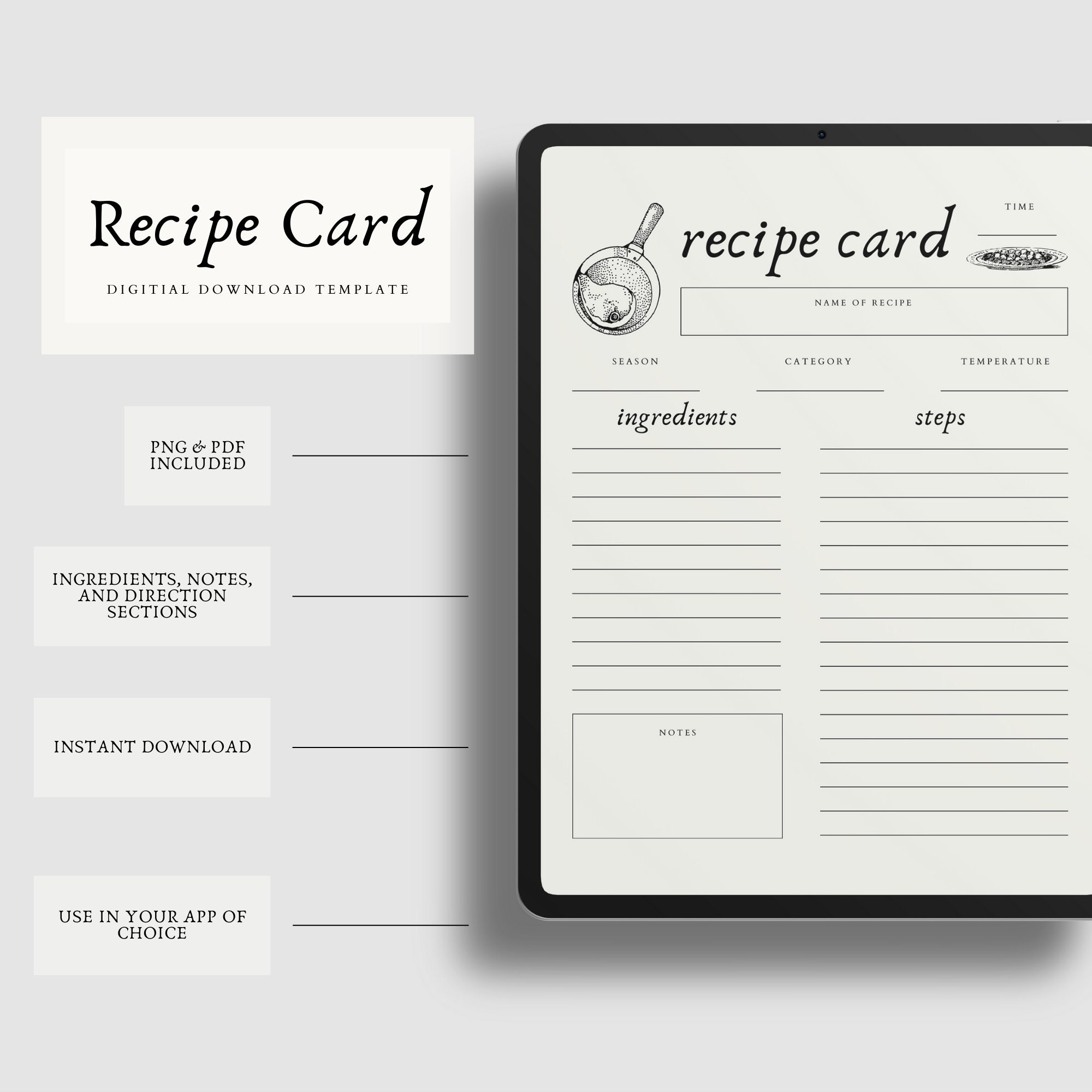 Recipe Card Digital Download, Recipe Template, Digital Download Recipe ...