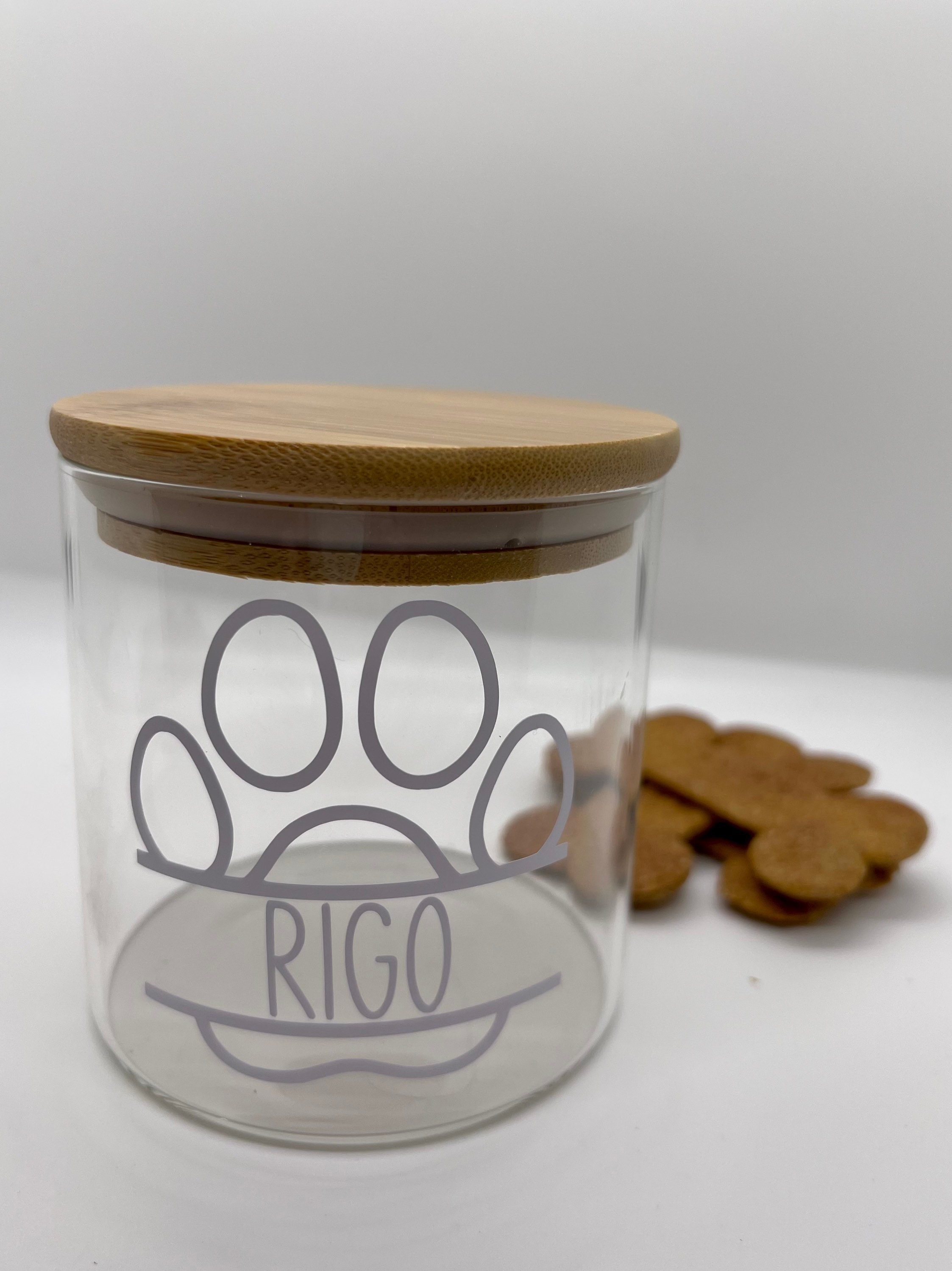 Custom Dog Treat Jar | Personalized Glass Container With Bamboo Lid - Etsy