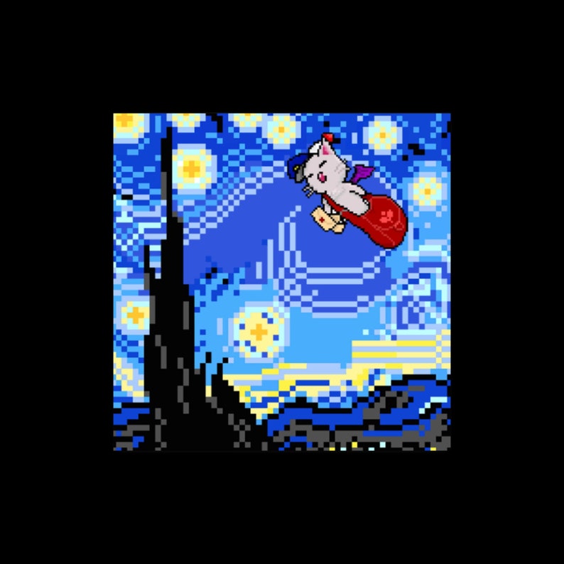 Pixel Starry Night Moogle Poster - Etsy