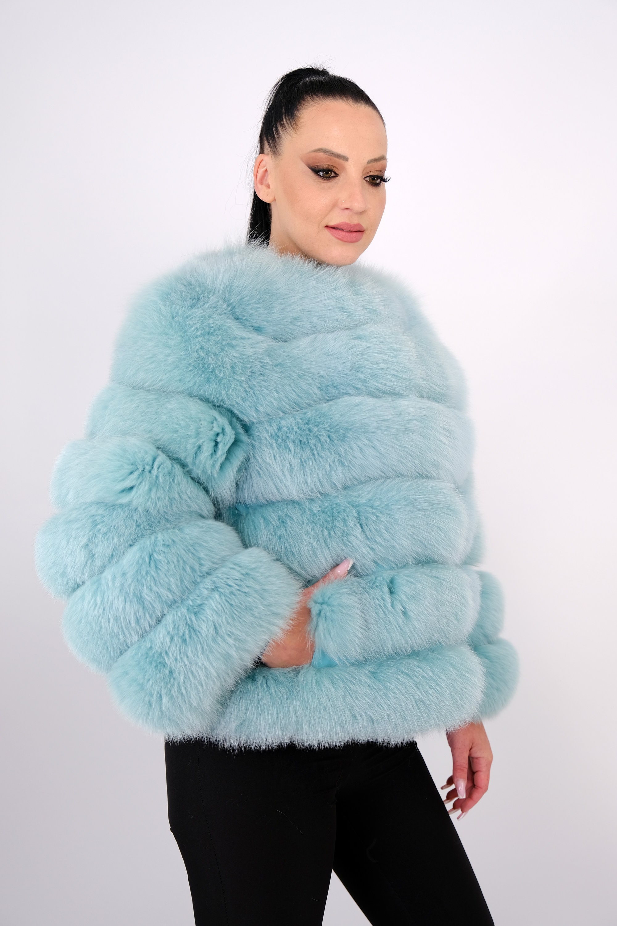 Turquoise Fox Fur Jacket: Nafa Furs, Size 38, Made in Greece - Etsy