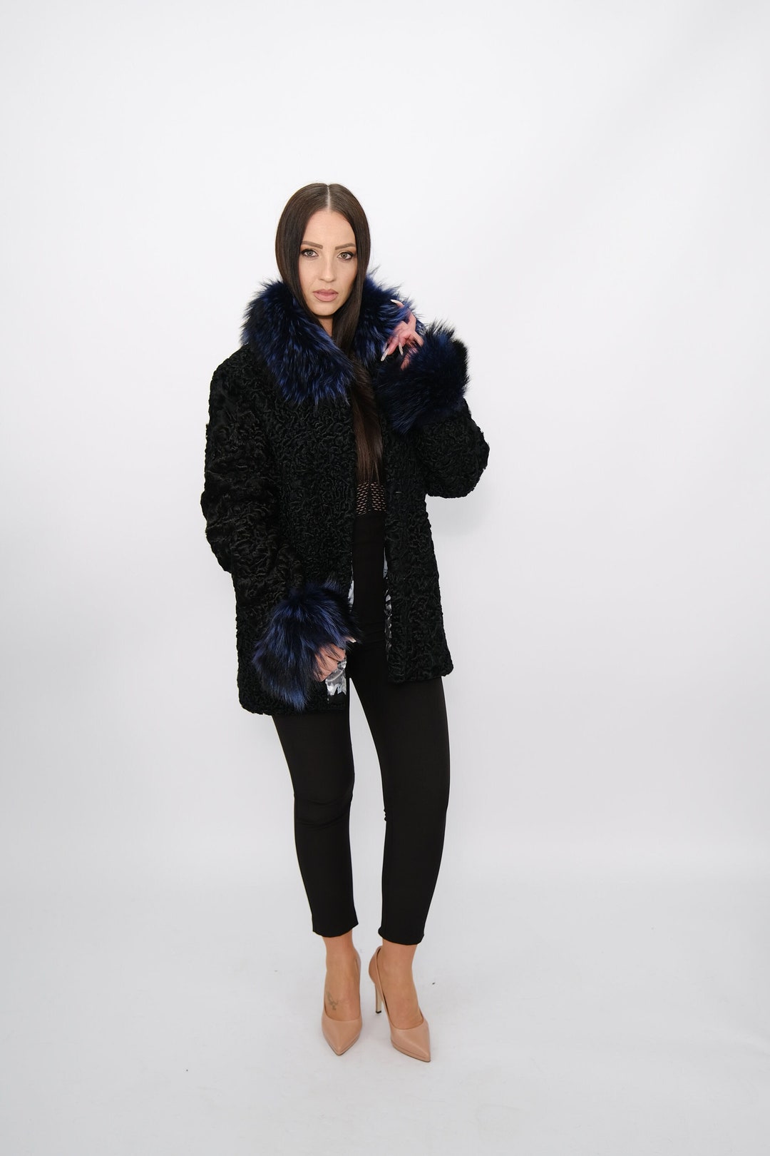 Black Astrakhan Jacket: Saga Furs Karakul With Blue Fox Trim - Etsy