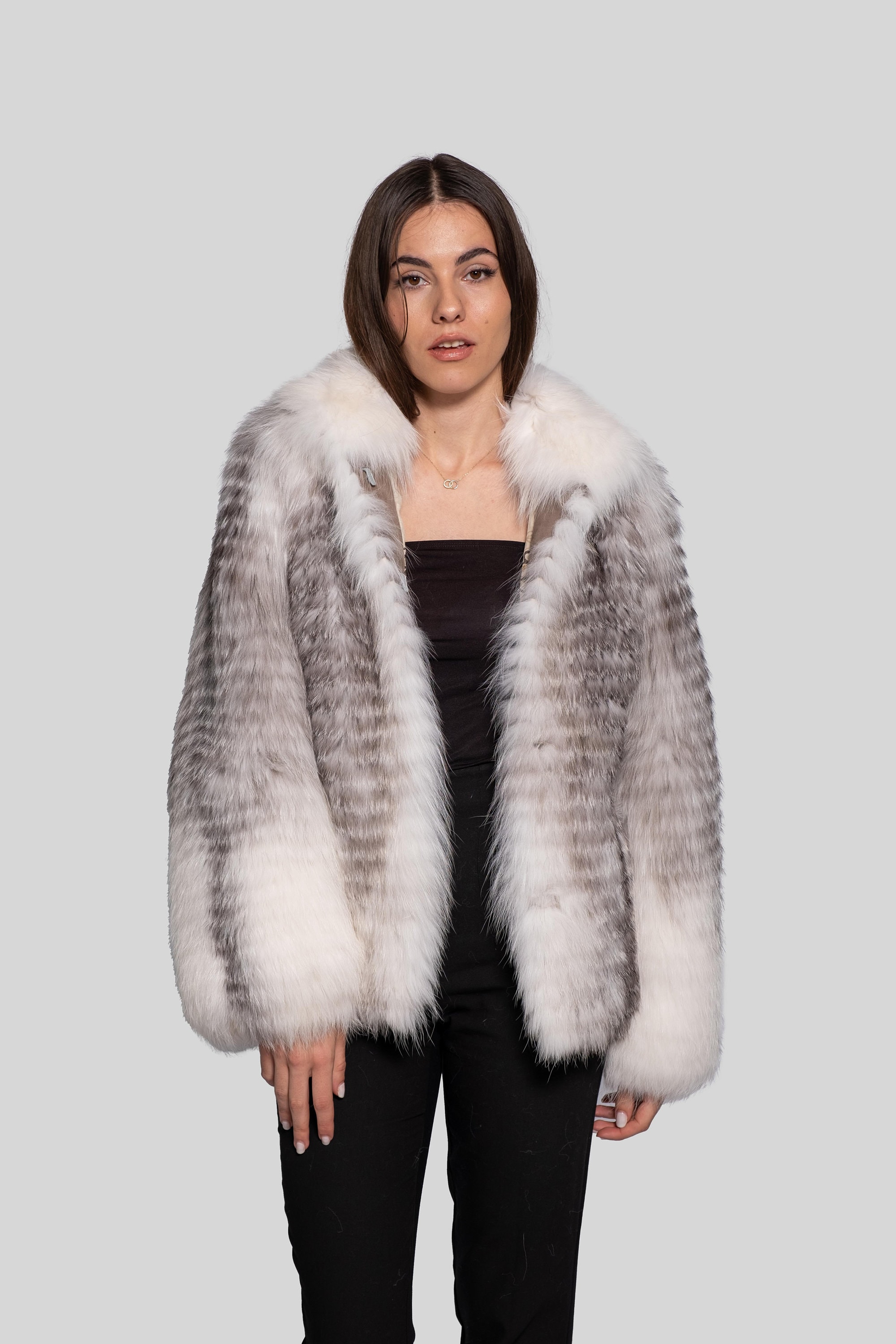 Modern Fox Fur Jacket in Black Cross Color, Cozy and Elegant Winter ...