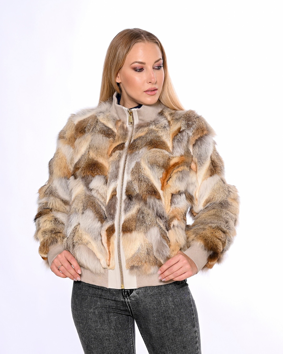 Nafa Fox Fur Bomber Jacket - Natural Color - Made in Greece - Etsy