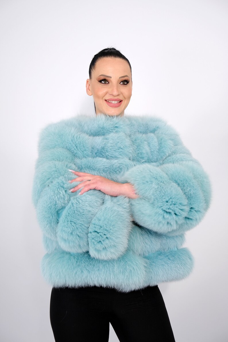 Turquoise Fox Fur Jacket: Nafa Furs, Size 38, Made in Greece - Etsy