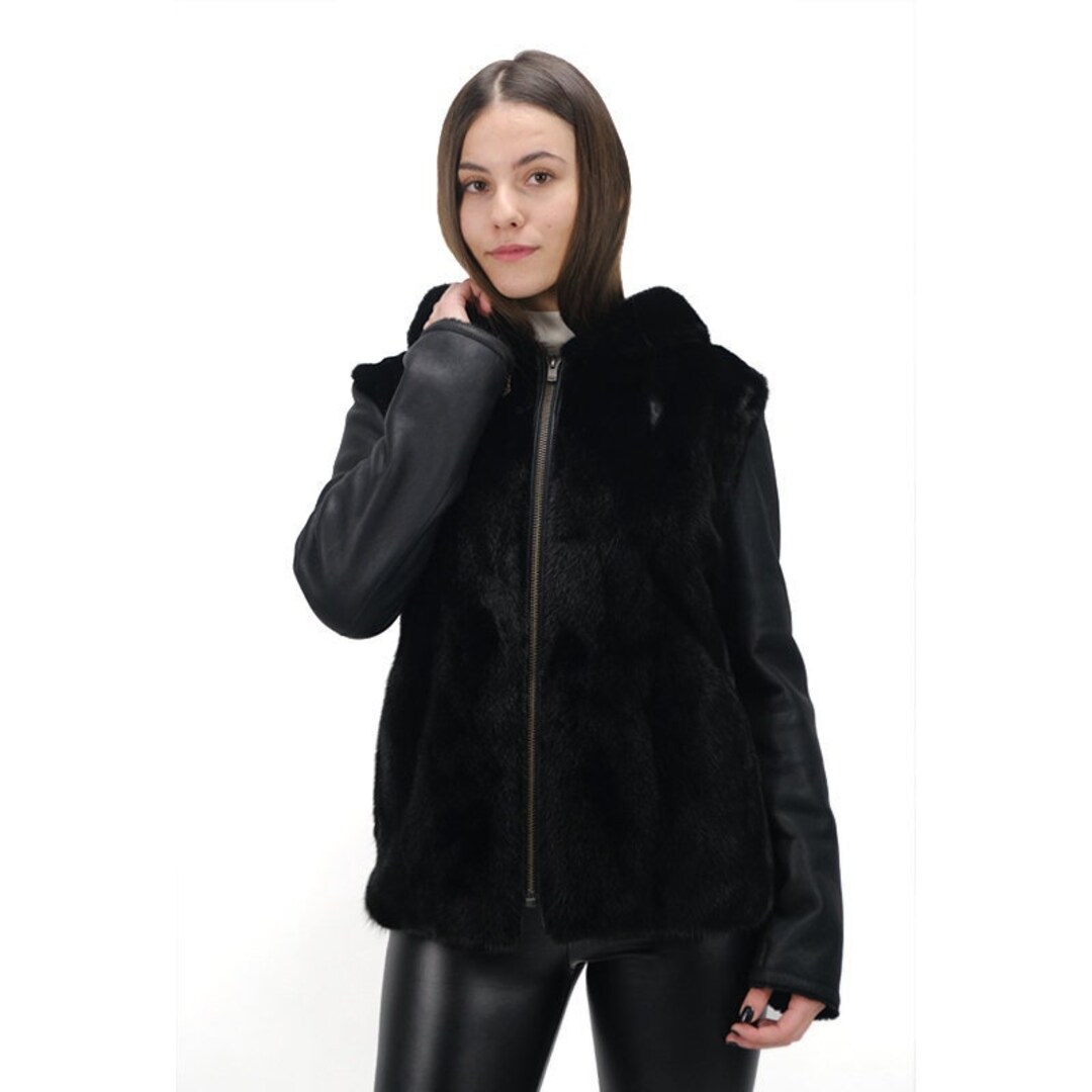 Black Mink Fur & Sheepskin Jacket: Hooded, Made in Greece - Etsy