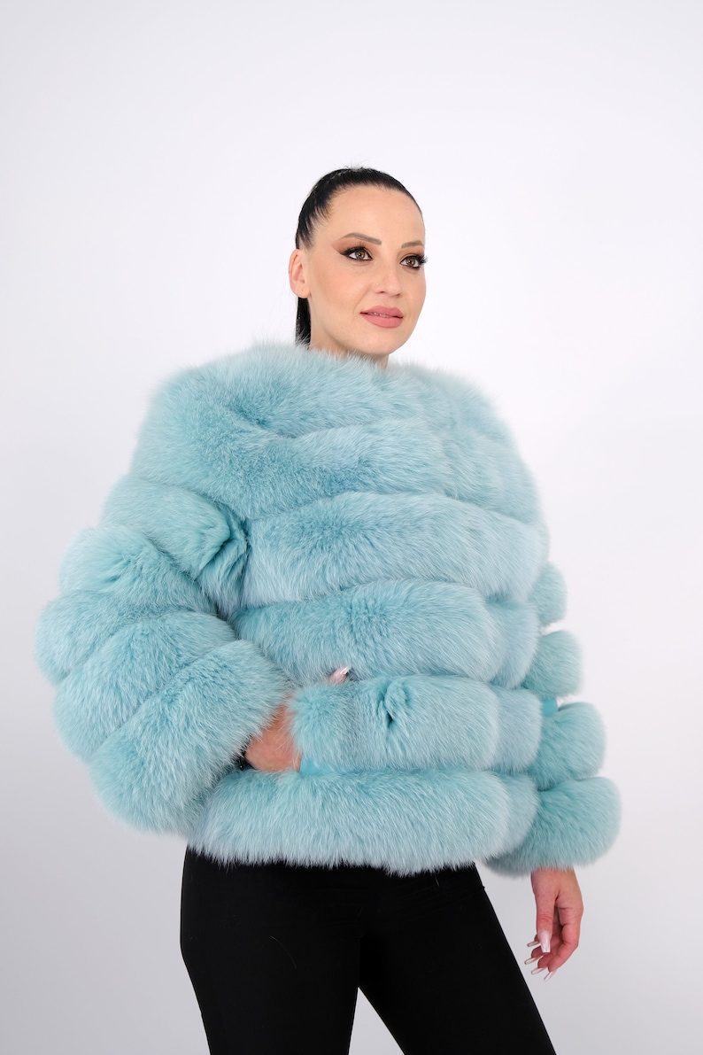Turquoise Fox Fur Jacket: Nafa Furs, Size 38, Made in Greece - Etsy