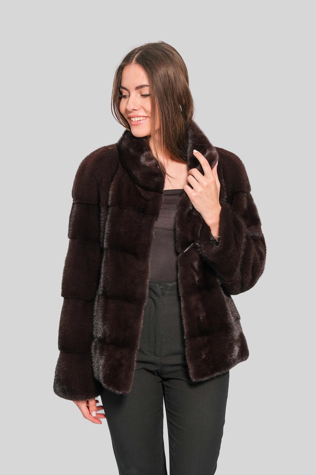 Black Red Fullskin Mink Velvet Fur Jacket , Elegant and Cozy Winter Coat, Made of Top Quality ...