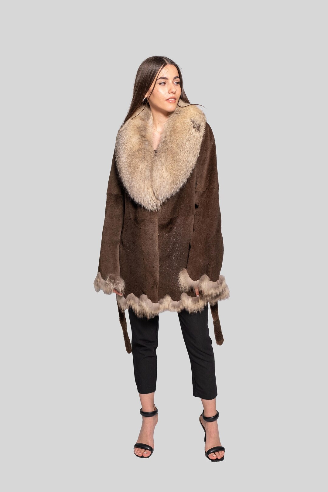 Modern Mink Fur Coat in Color Oil, Impressive Winter Outwear With ...
