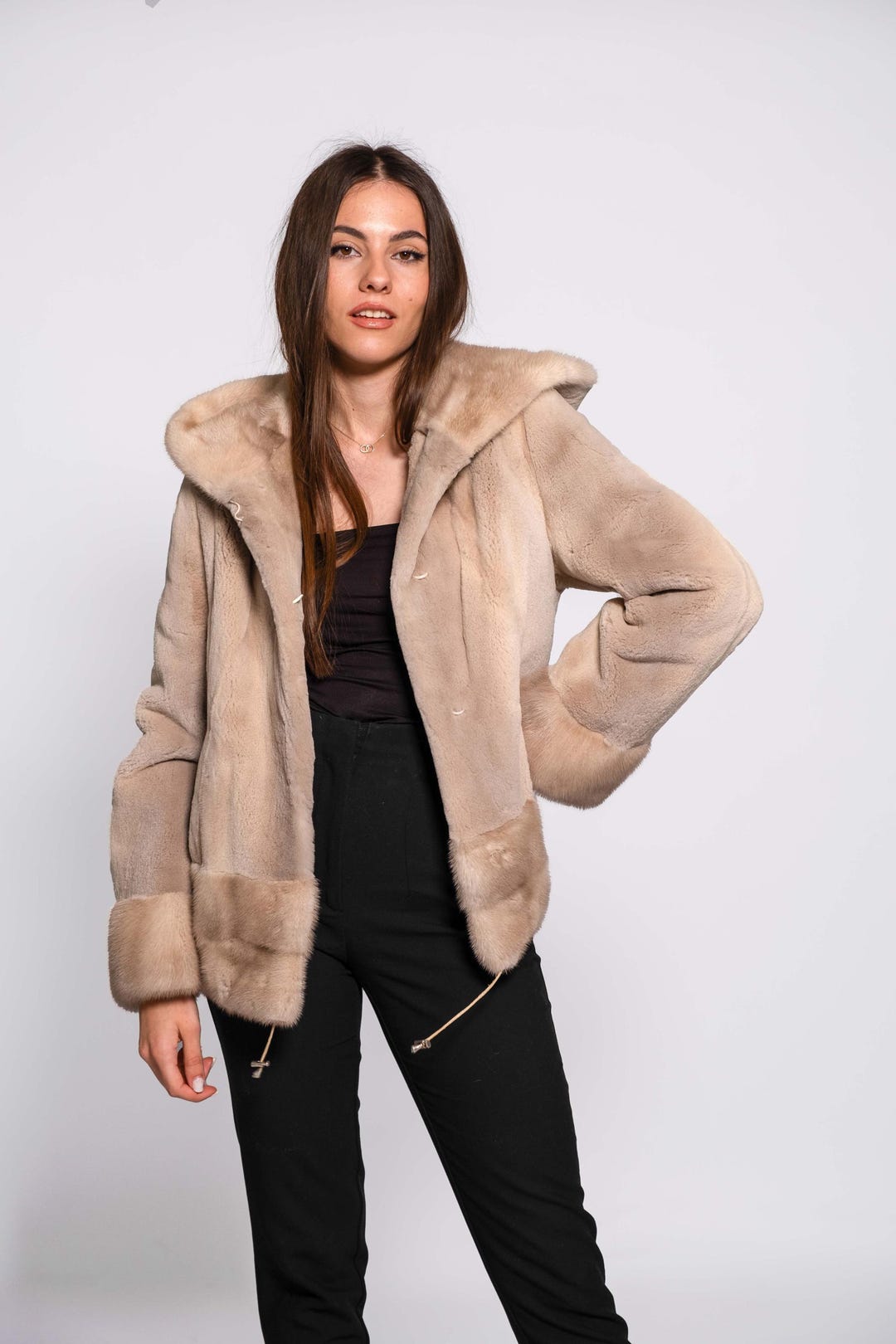 Mink Sapphire Fur Coat With Hood, Elegant and Cozy Winter Outwear, Made ...