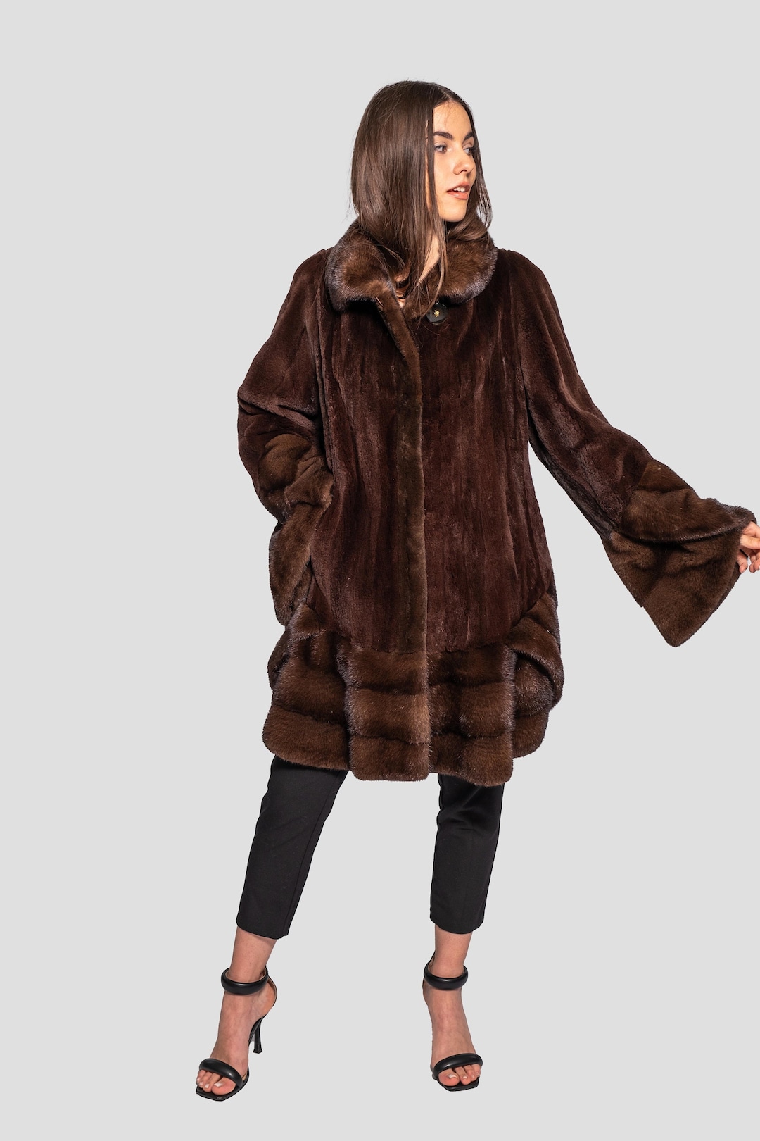 An Impressive Mink Fur Coat in Color Brown , Elegant and Cozy Jacket ...