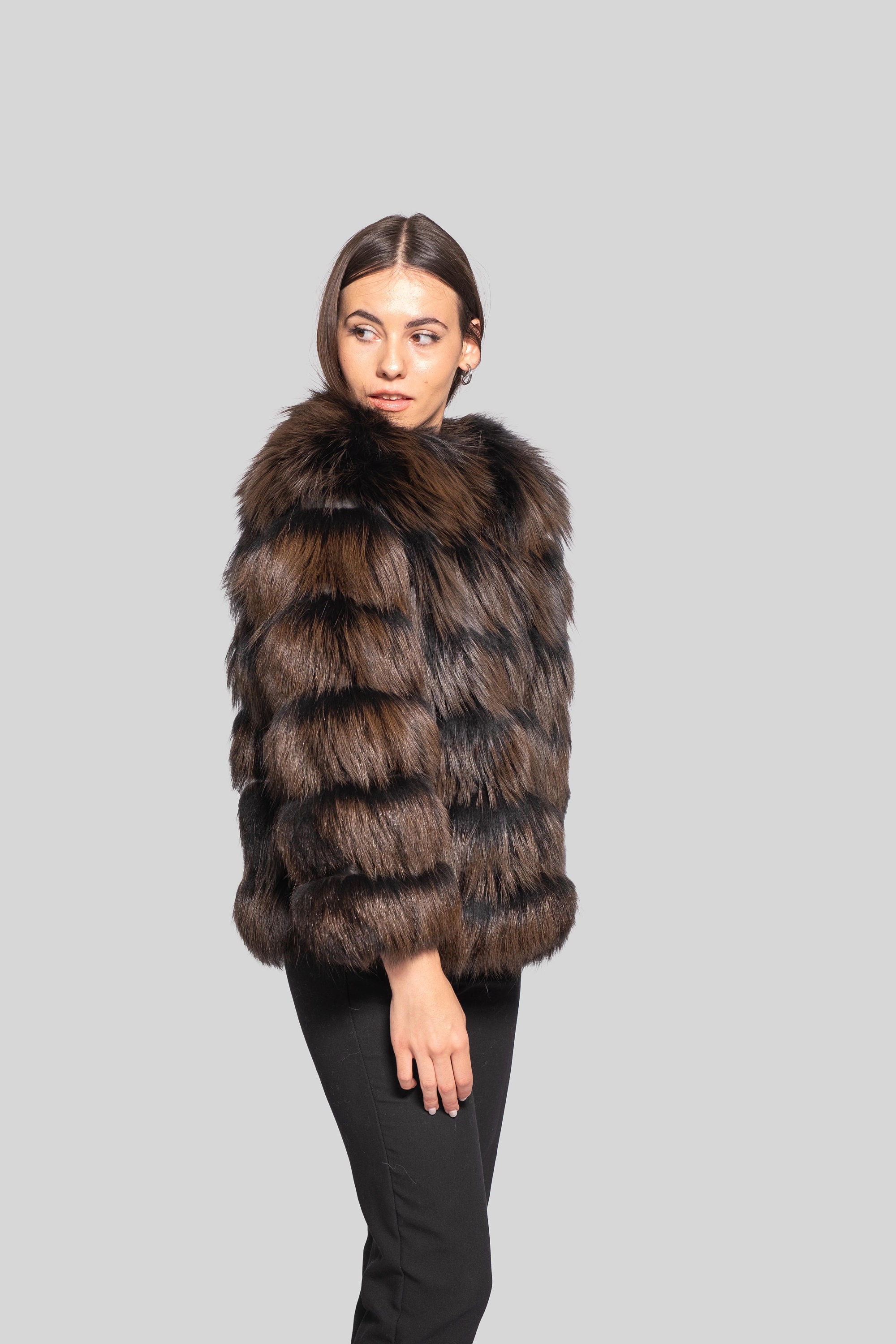 Modern Fox Fur Jacket in Brown Color, Elegant and Cozy Winter Outwear ...