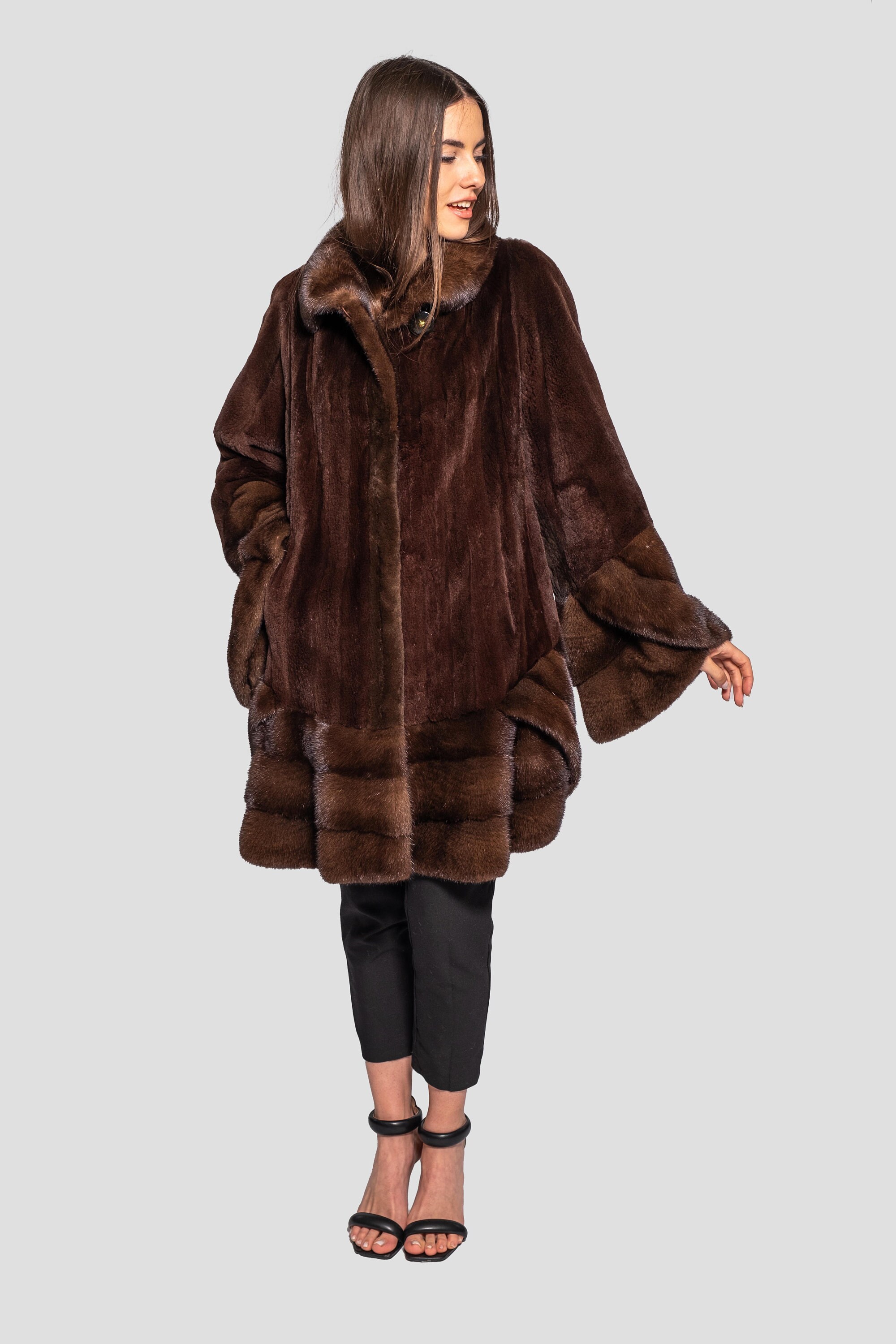 An Impressive Mink Fur Coat in Color Brown , Elegant and Cozy Jacket ...