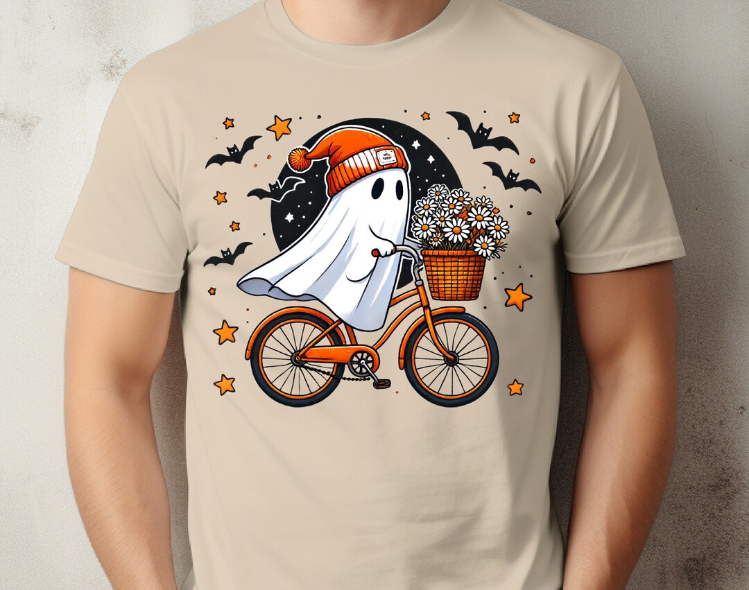 Halloween Ghost Riding a Bike Comfort Colors Shirt, Halloween Lovers ...