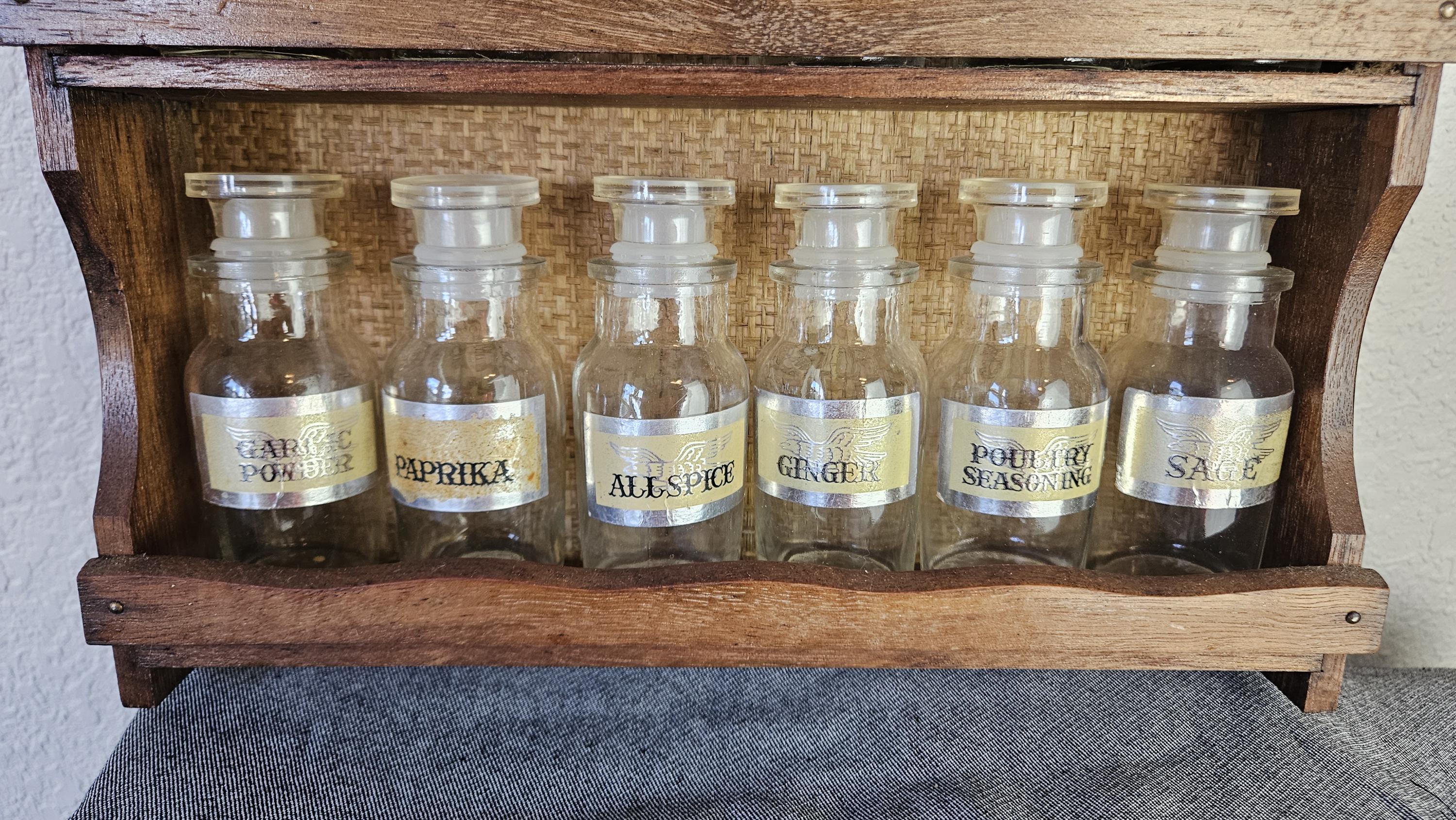 Wooden Spice Rack With Labeled Spice Jars Vintage 1970s American Eagle ...