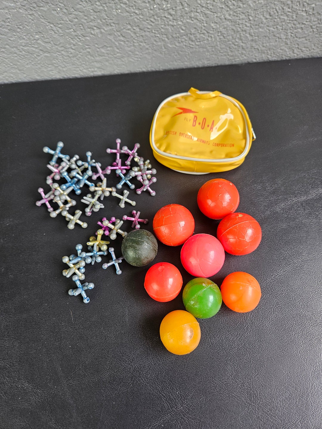 Vintage Jacks Game With Balls and British Overseas Airways Bag - Etsy